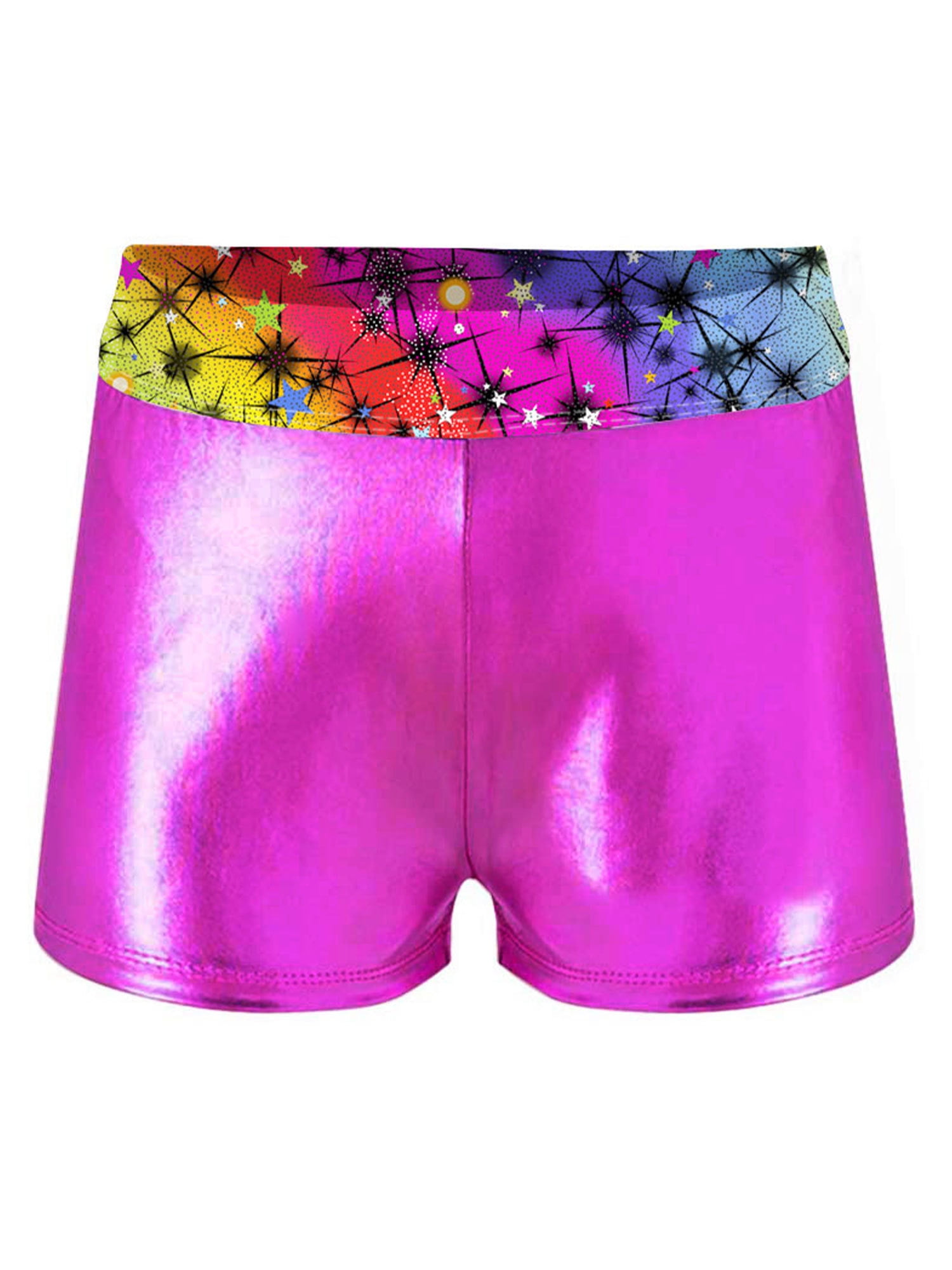 inhzoy Kids Girls Dance Shorts Metallic Printed Patchwork Gymnastic ...