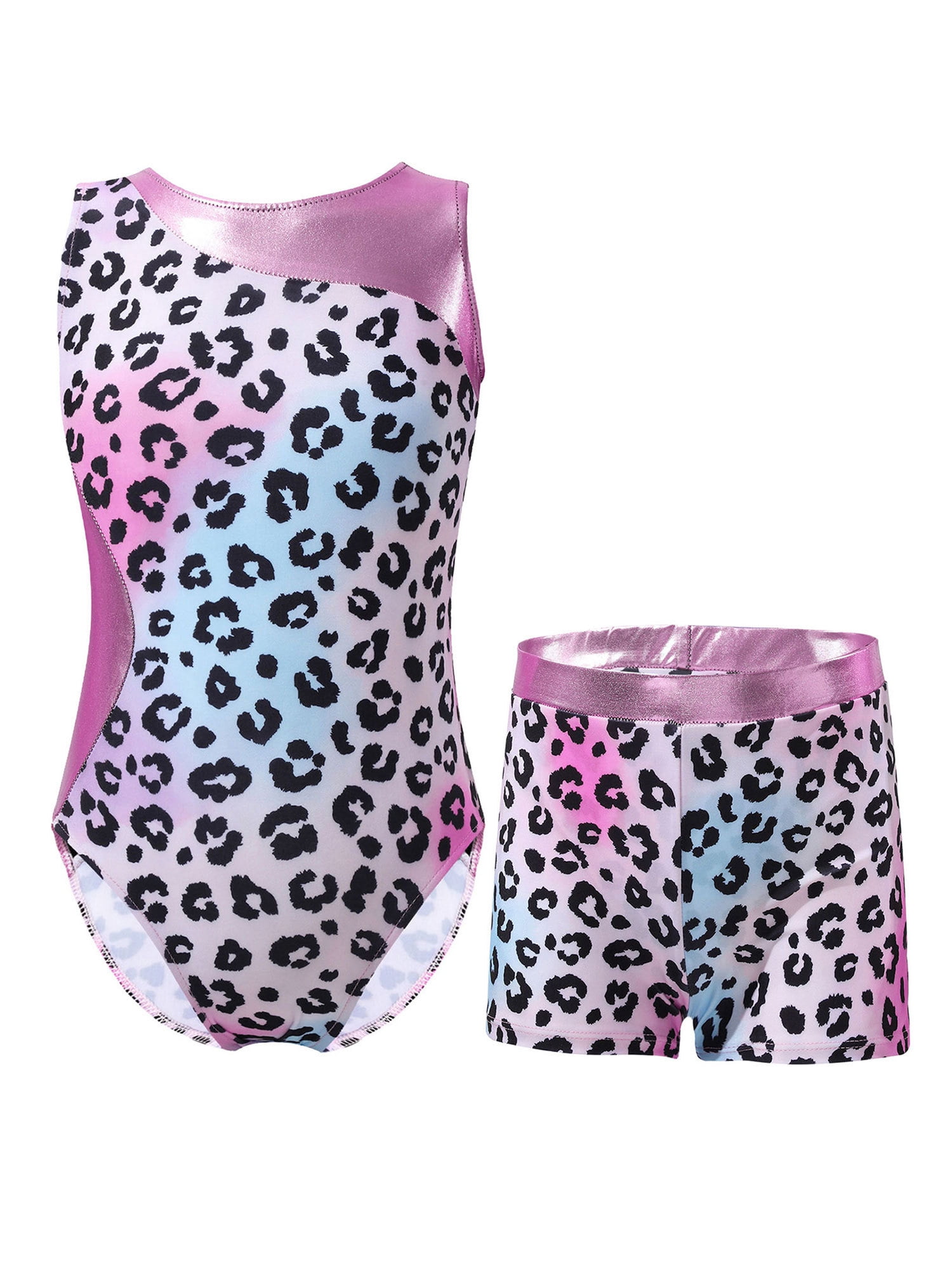 inhzoy Kids Girls Fancy Printed Gymnastic Leotard with Shorts Dance ...