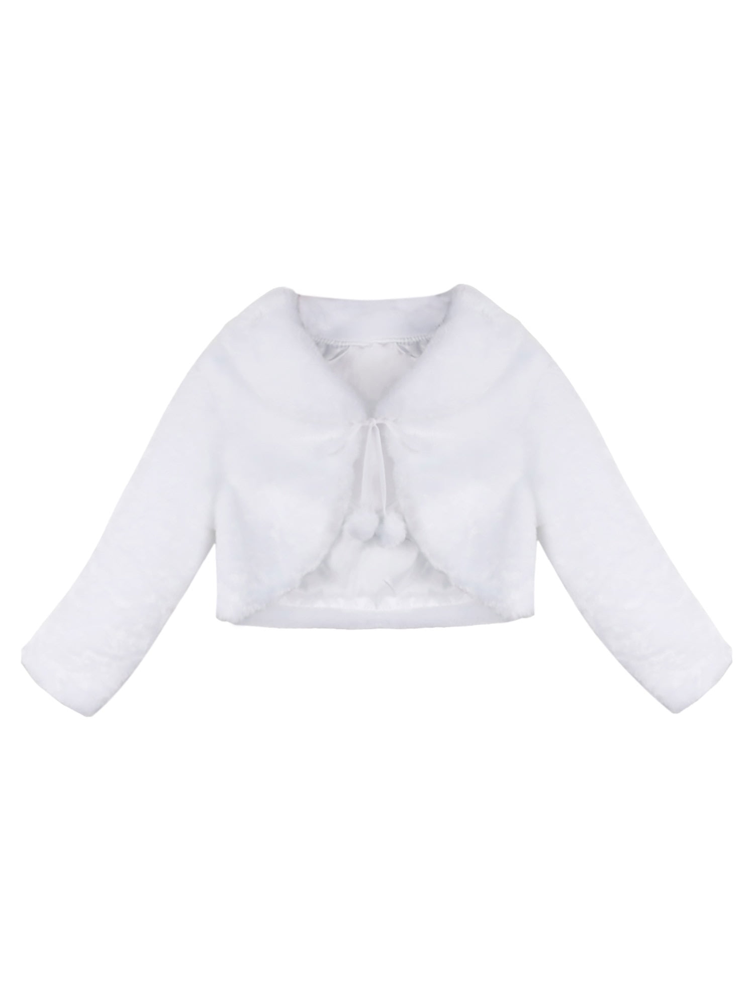 inhzoy Kids Girls Faux Fur Long Sleeves Pompon Tie Wedding Bridesmaid ...