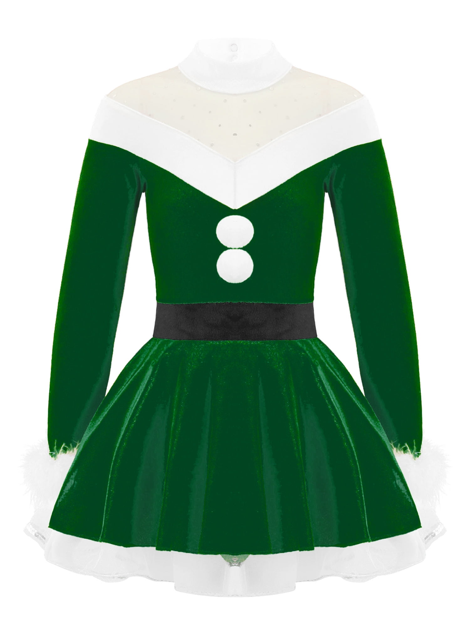 inhzoy Kids Girls Figure Skating Dance Dress Leotard Miss Santa Claus ...