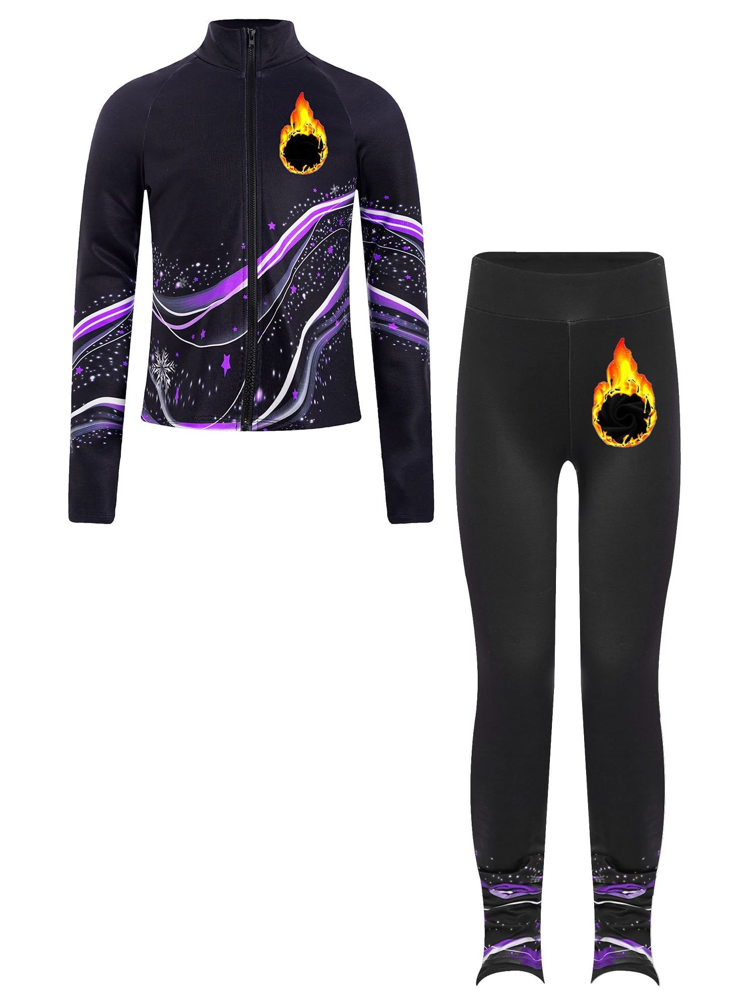 inhzoy Kids Girls Figure Skating Training Suit Zipper Fleece Printed ...