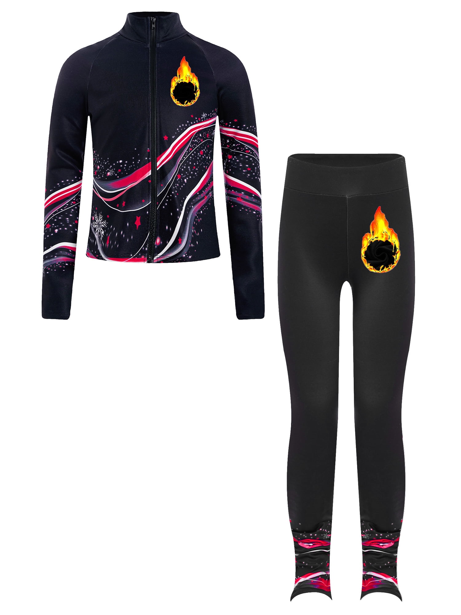 inhzoy Kids Girls Figure Skating Training Suit Zipper Fleece Printed ...