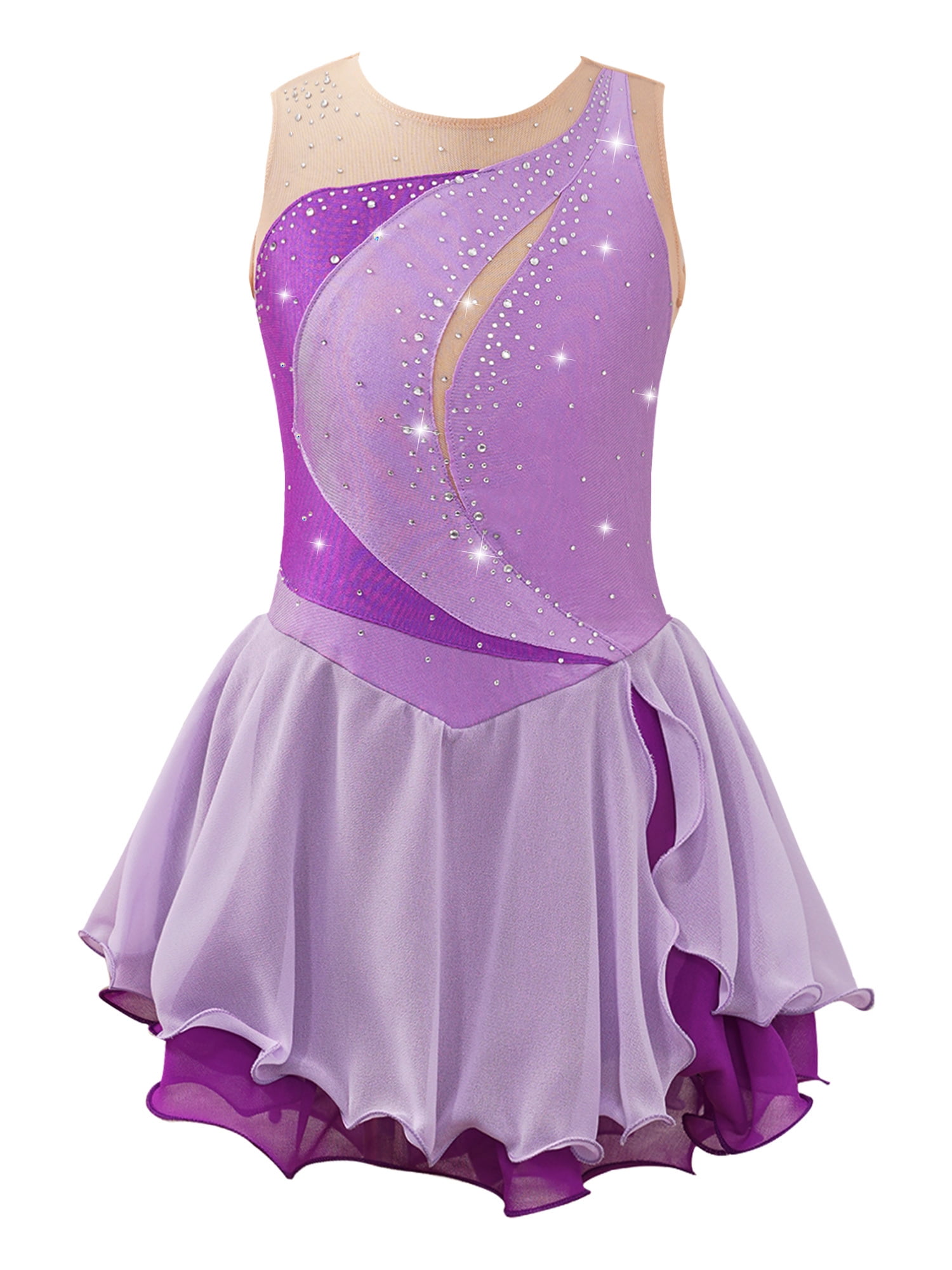 inhzoy Kids Girls Glittery Figure Ice Skating Dance Dress Sleeveless Ballet Dance Leotard ...