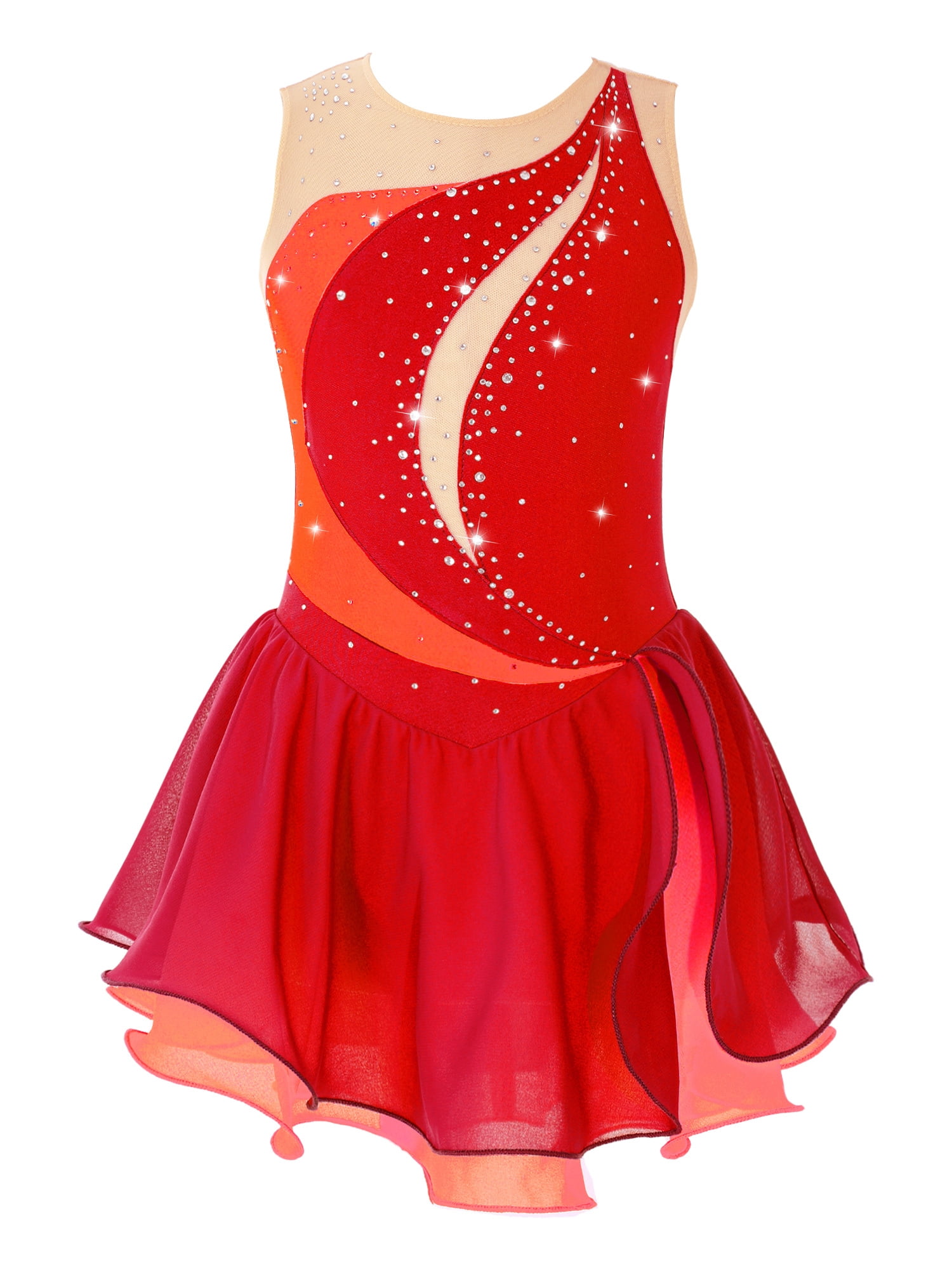 inhzoy Kids Girls Glittery Figure Ice Skating Dance Dress Sleeveless Ballet Dance Leotard Red 14 ...
