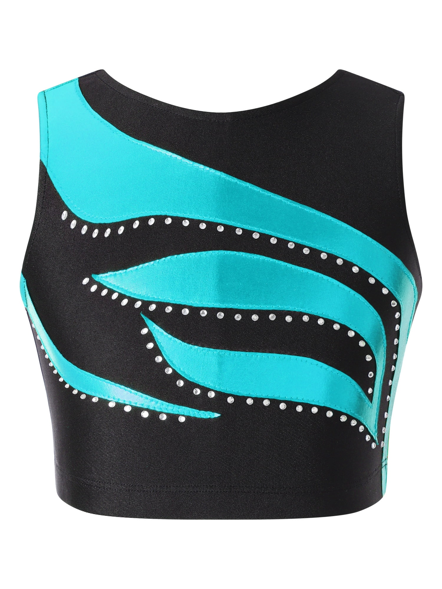 inhzoy Kids Girls Gymnastic Crop Top Shiny Metallic Sleeveless Dance ...
