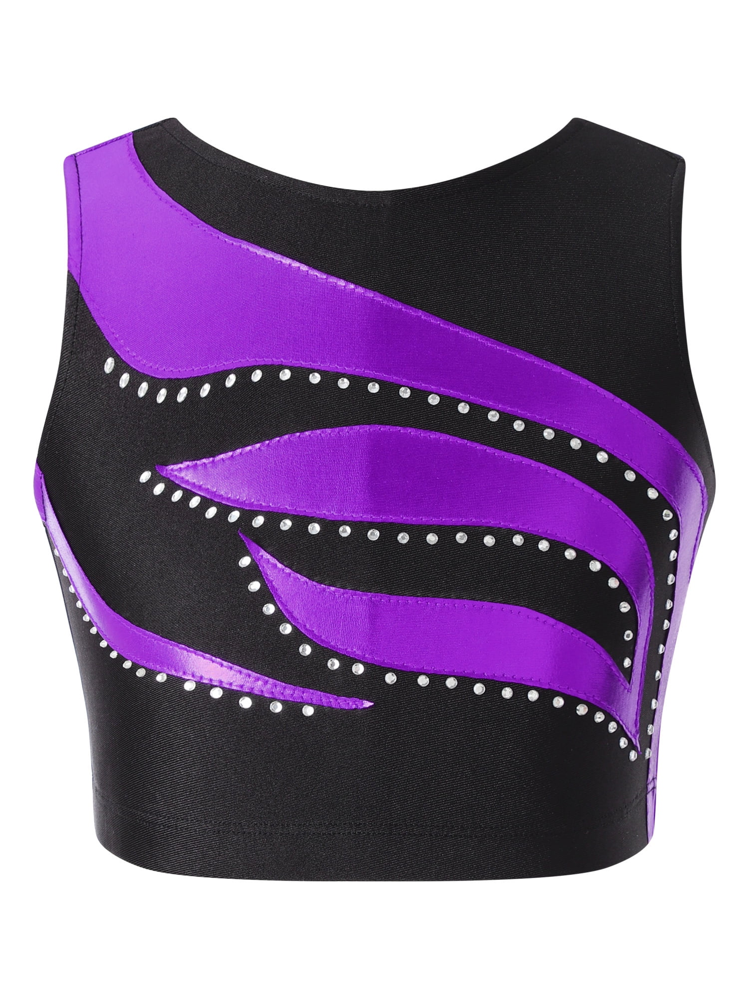 inhzoy Kids Girls Gymnastic Crop Top Shiny Metallic Sleeveless Dance ...