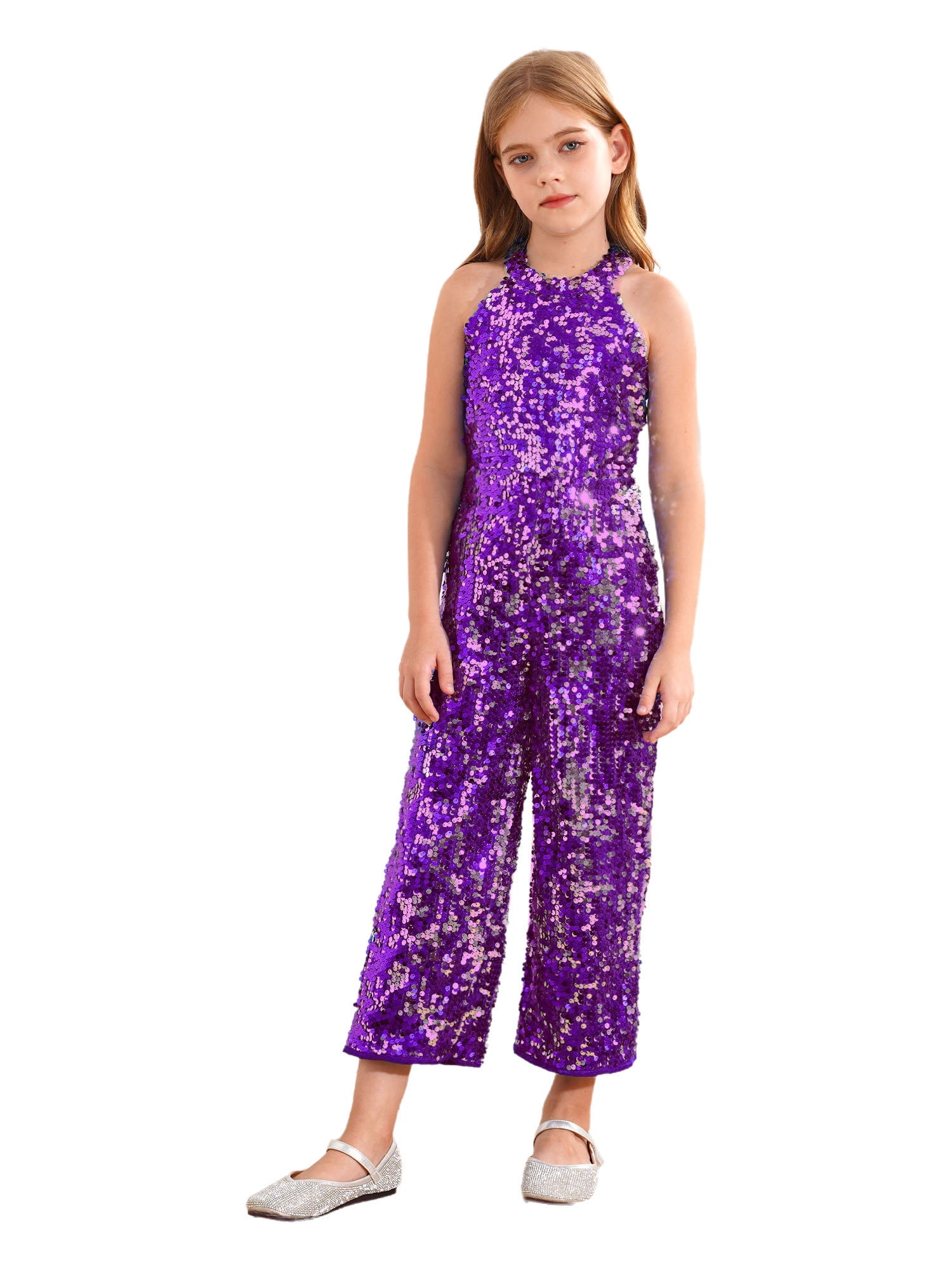 inhzoy Kids Girls Halter Neck Jumpsuit Full Sequin Prom Party Romper ...
