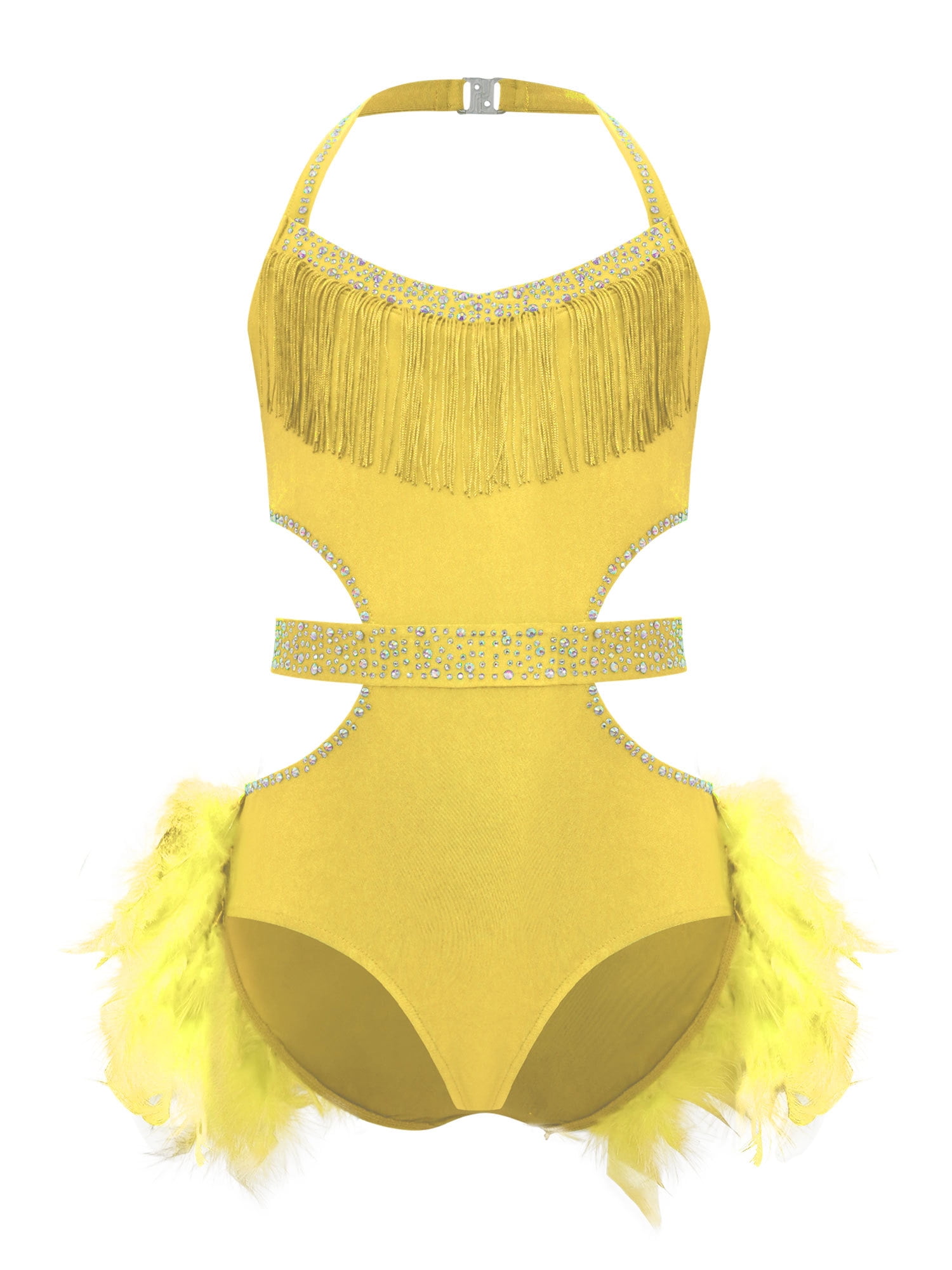 inhzoy Kids Girls Latin Dance Unitard Sleeveless Rhinestone Feather ...