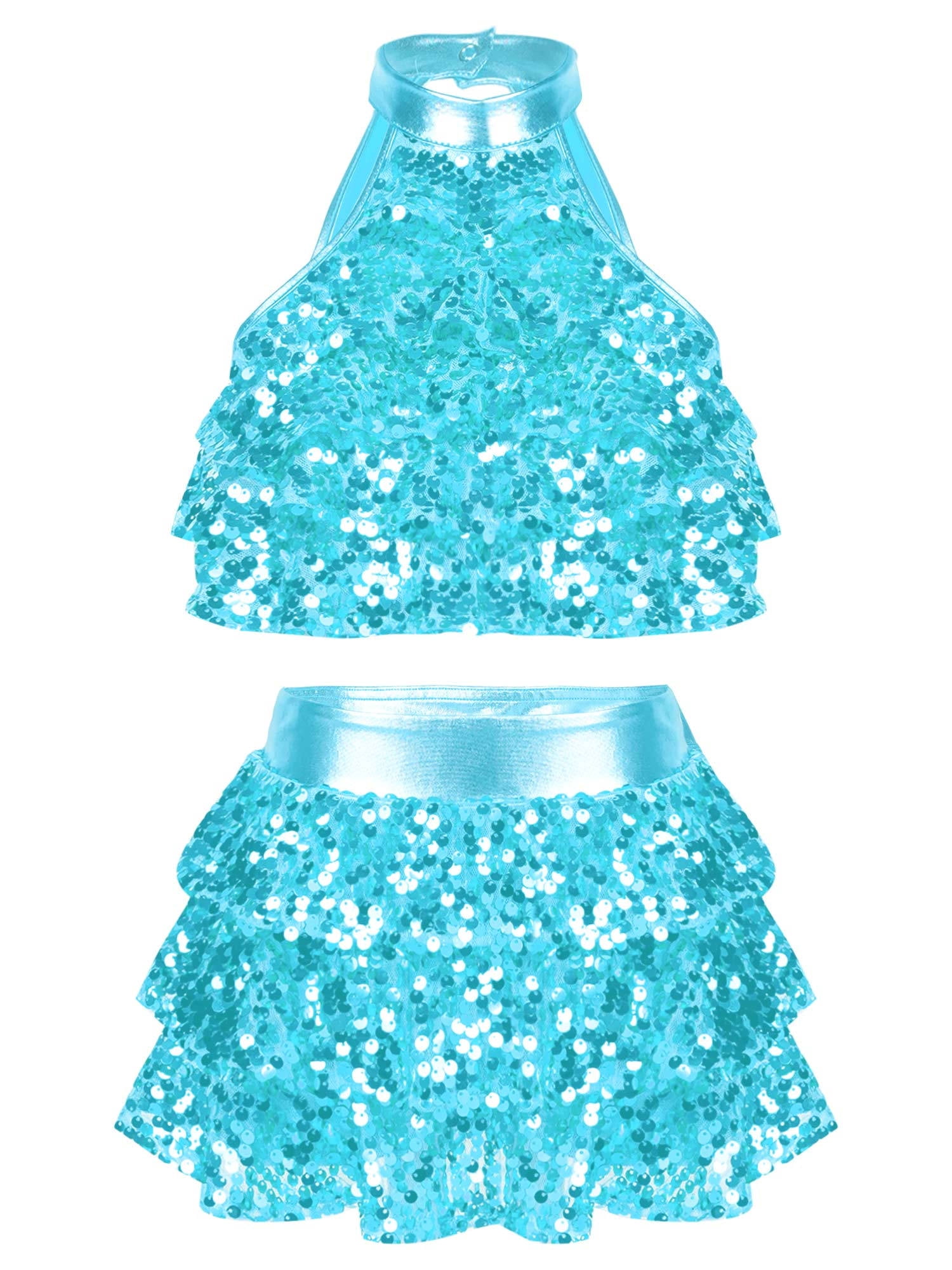 inhzoy Kids Girls Latin Jazz Dance Outfits Shiny Sequins Crop Tops with ...