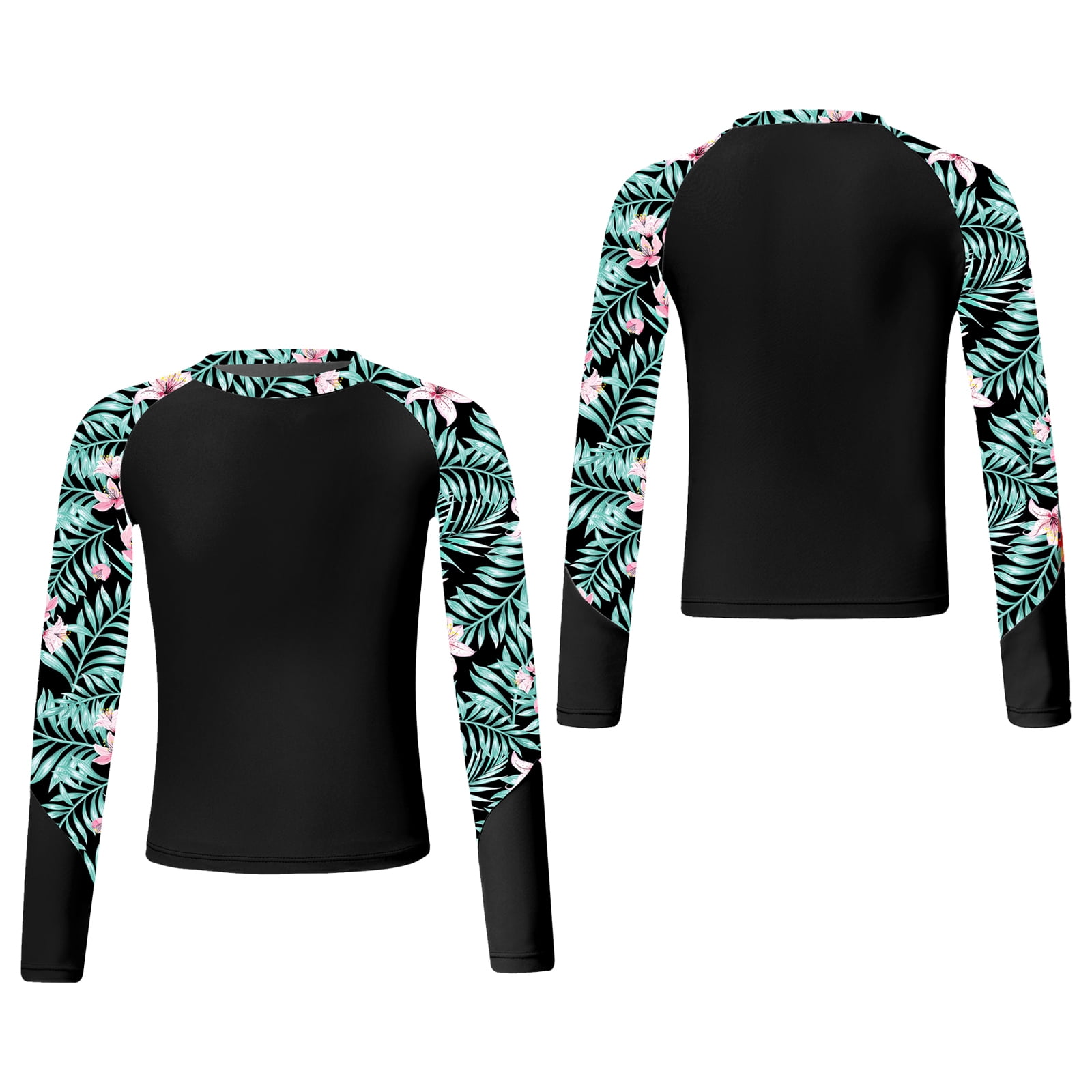 inhzoy Kids Girls Long Sleeve Swim Top with UPF 50+ Floral Printed ...