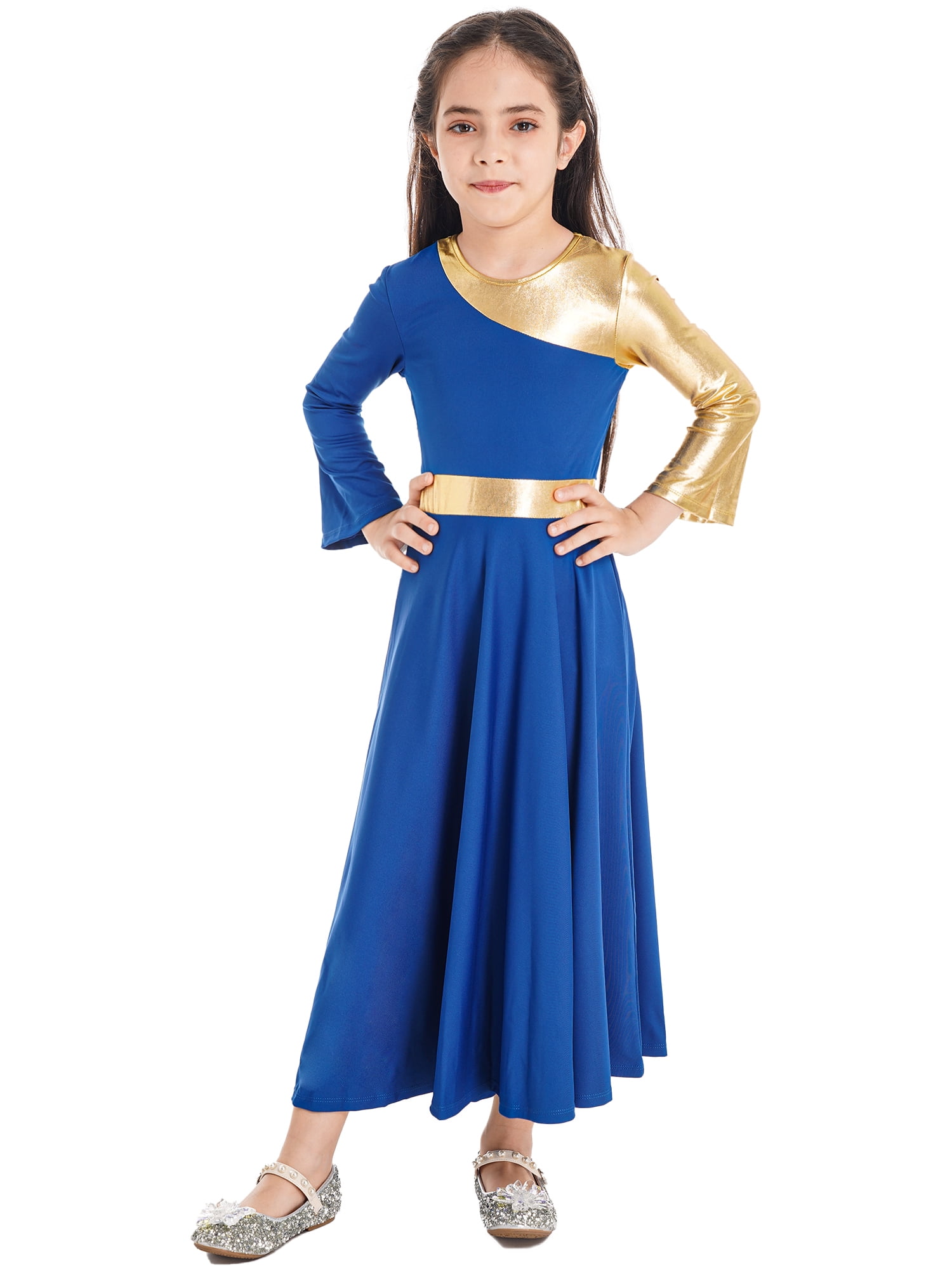 inhzoy Kids Girls Metallic Full Length Liturgical Praise Lyrical Dance ...