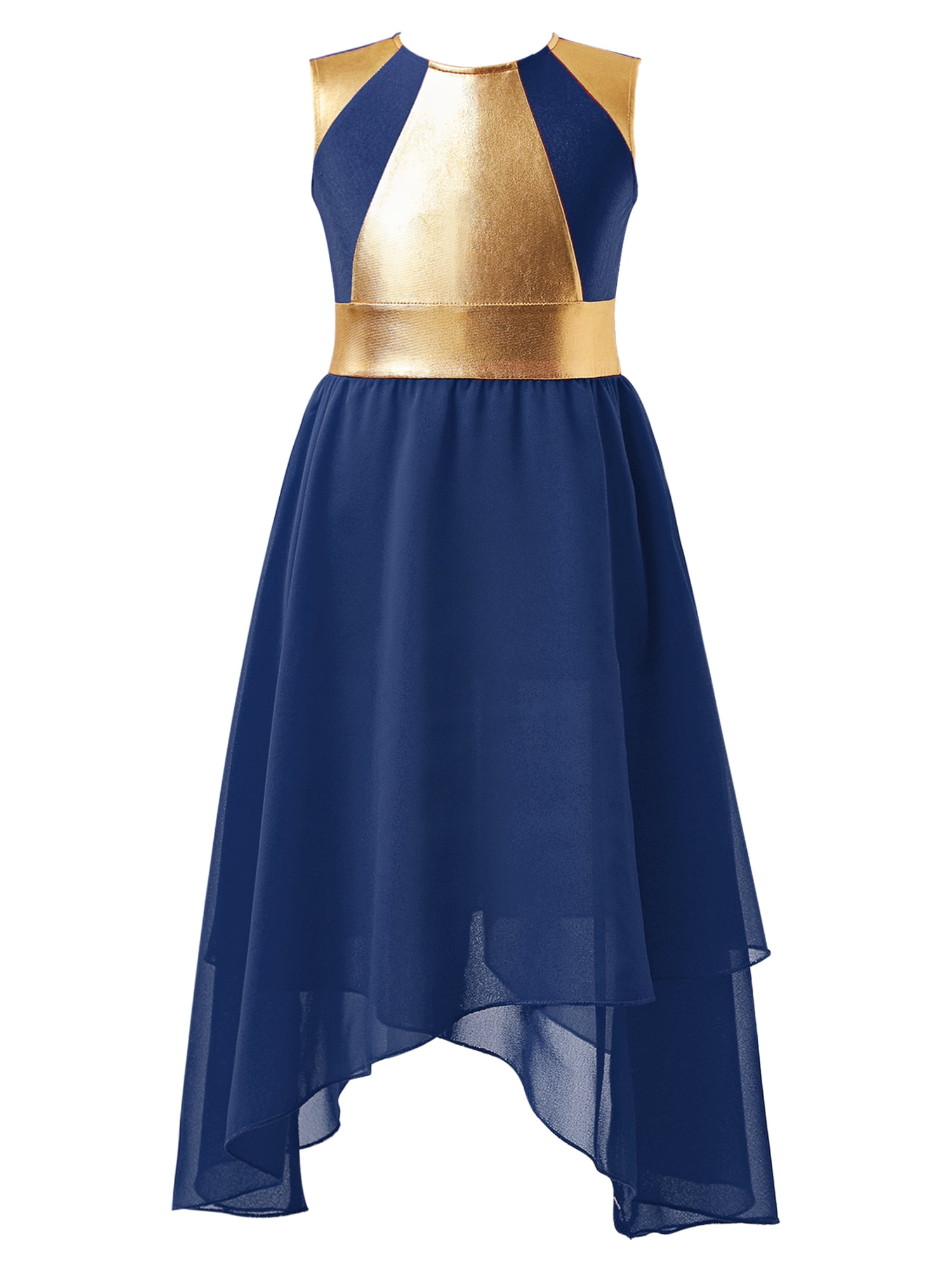 inhzoy Kids Girls Metallic Praise Asymmetrical Hem Sleeveless Lyrical ...