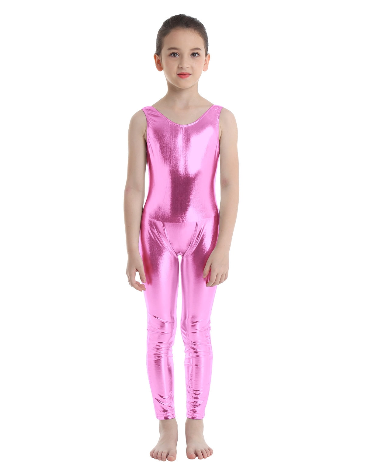 inhzoy Kids Girls One Piece Ballet Dance Full Body Shiny Metallic ...