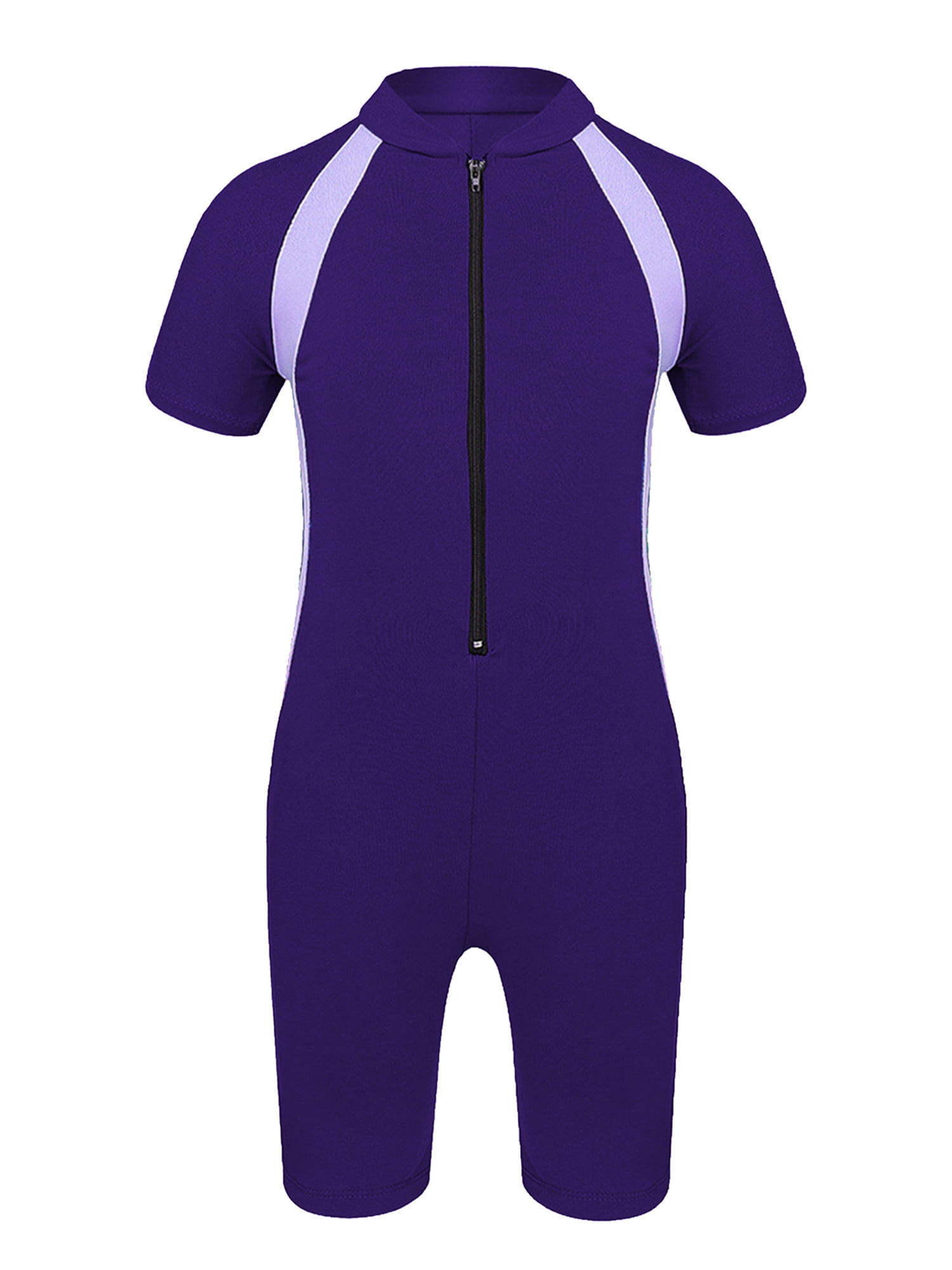 inhzoy Kids Girls One Piece Zipper Swimsuit Short Sleeve Swimwear ...