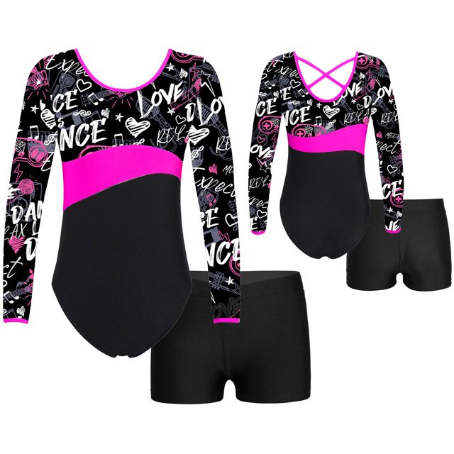 inhzoy Kids Girls Open Back Outfit Black Shorts Dance Unitard Athletic ...
