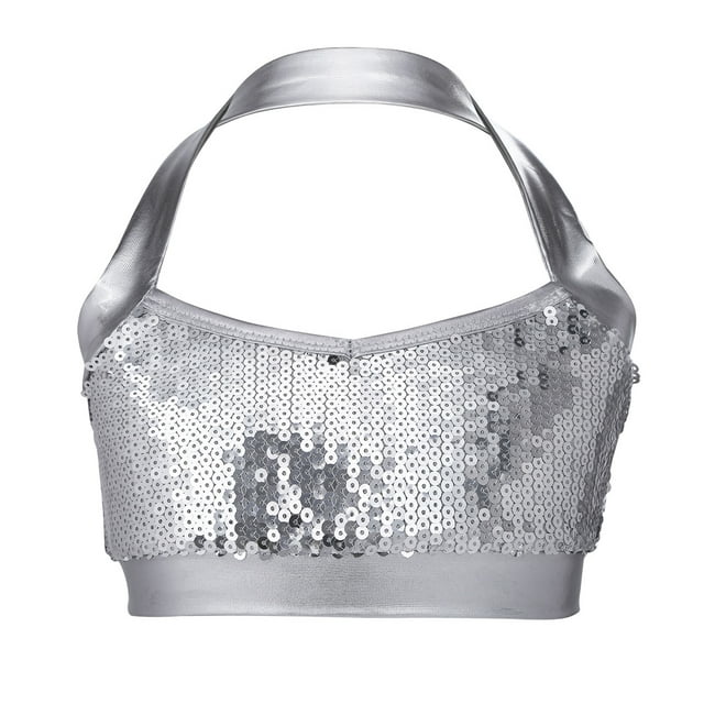 inhzoy Kids Girls Performance Ballet Belly Dance Bra Top Sequins Halter ...