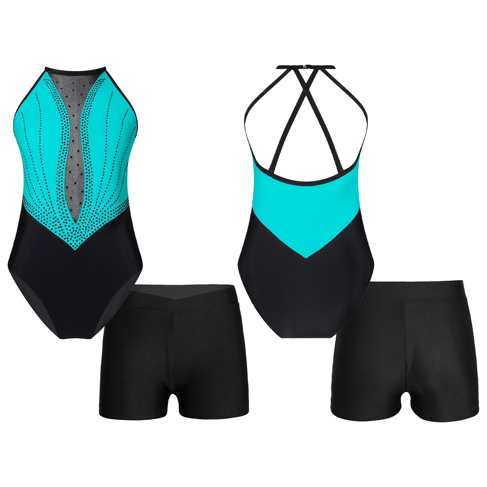 inhzoy Kids Girls Rhinestone Gymnastics Dance 2 Piece Outfits - Walmart.com