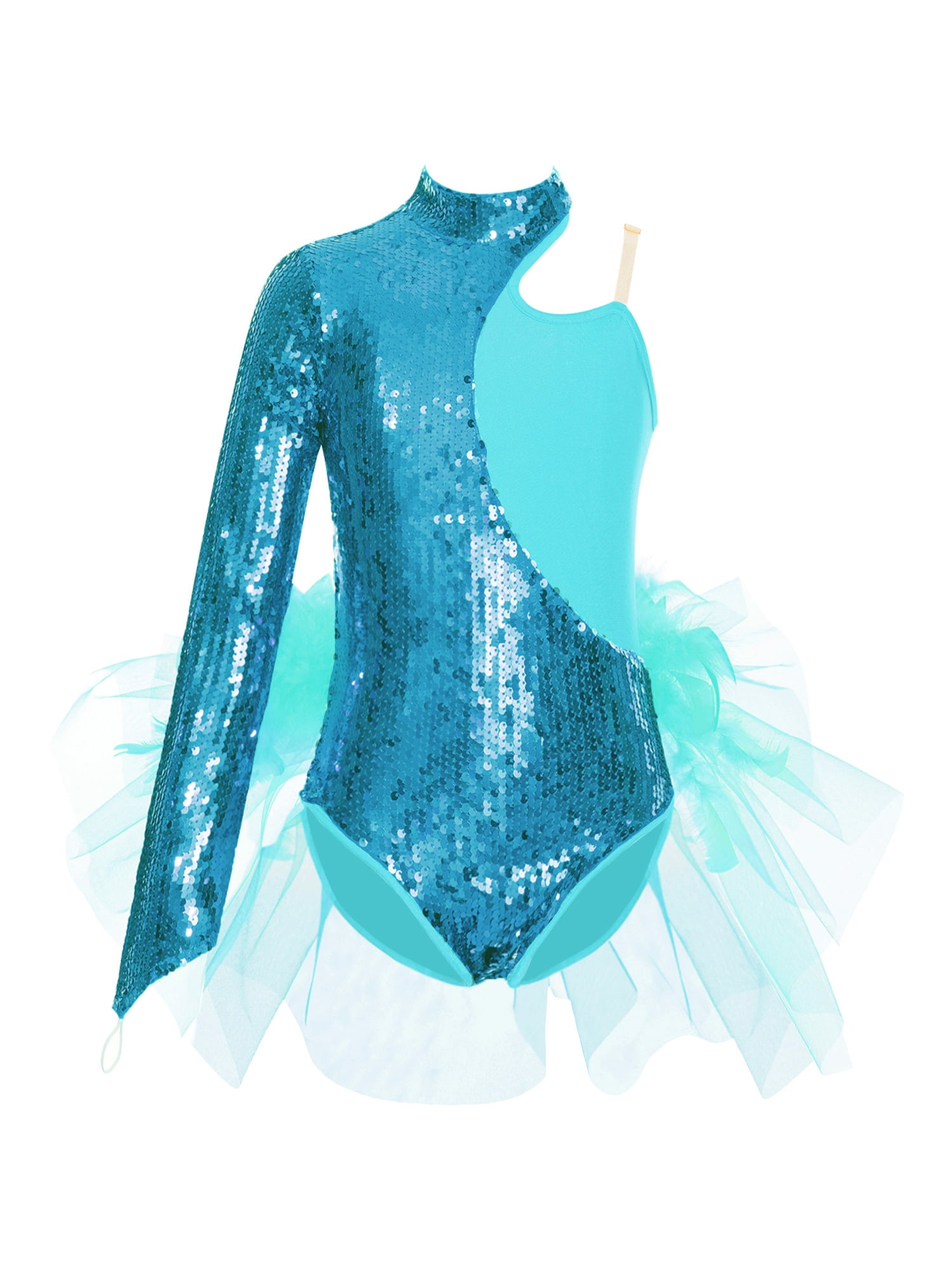 inhzoy Kids Girls Sequins Leotard Bodysuit with Feather Tulle Back ...