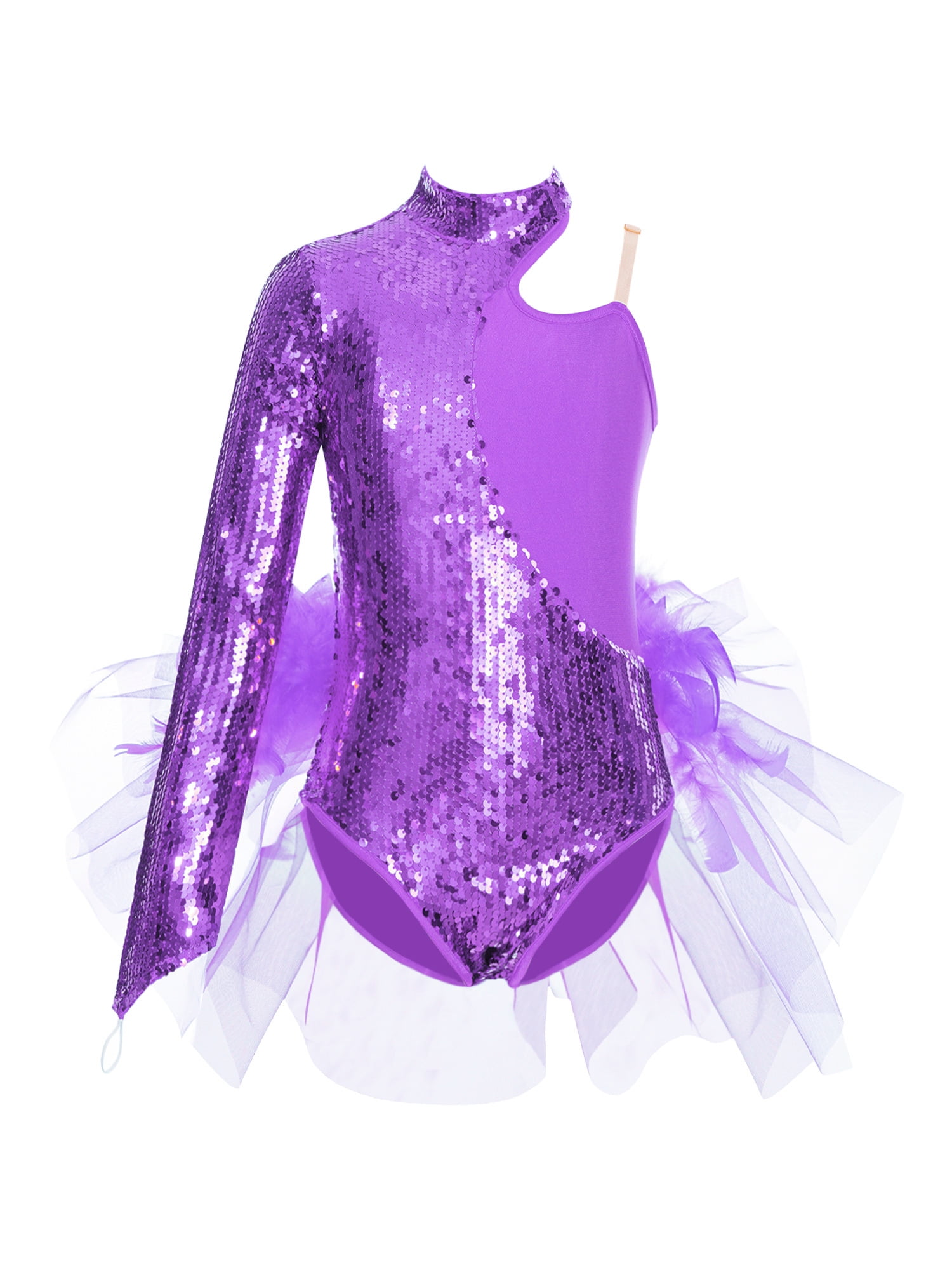 inhzoy Kids Girls Sequins Leotard Bodysuit with Feather Tulle Back ...