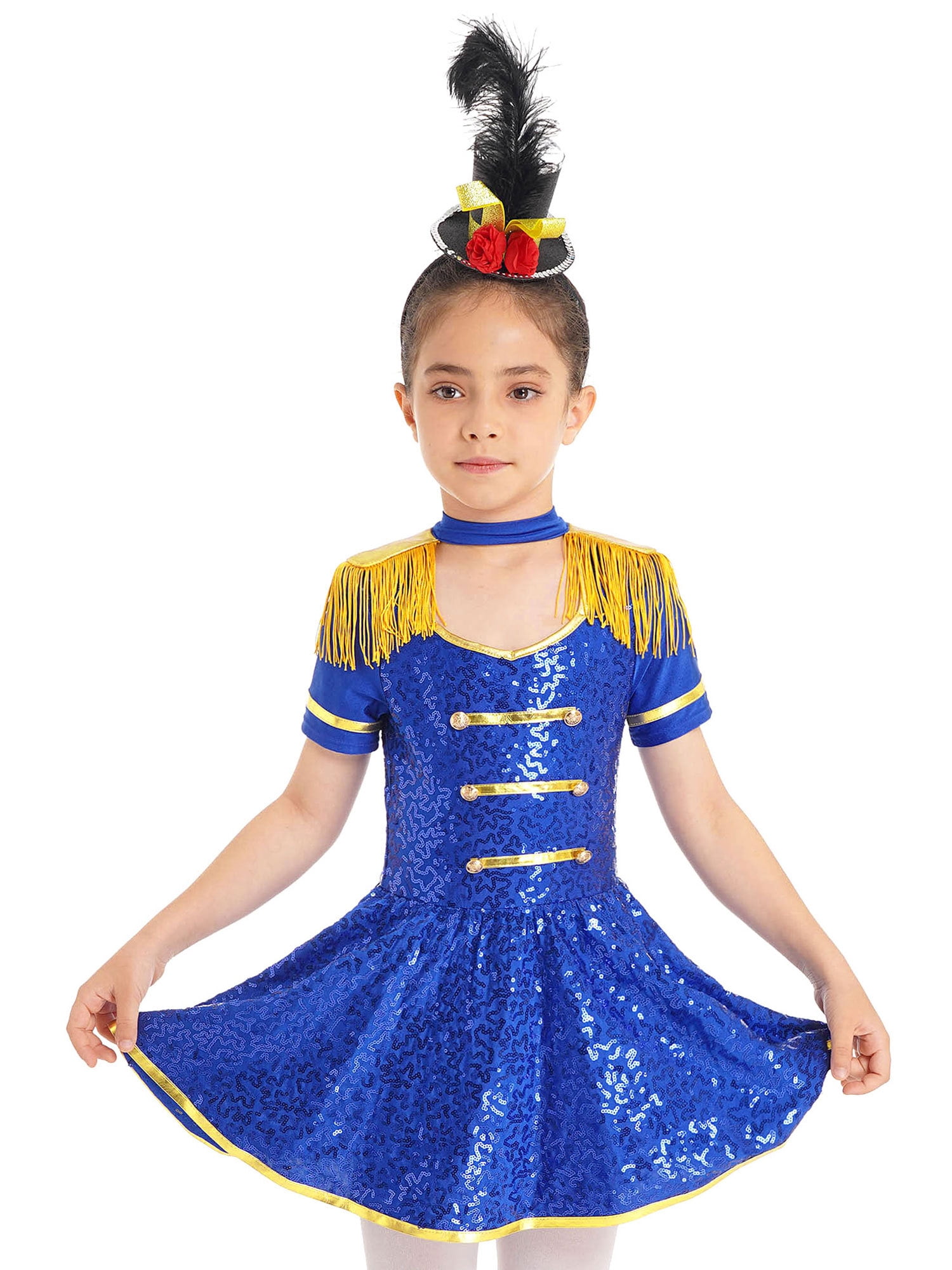 inhzoy Kids Girls Sequins Majorette Drum Major Costume Tassel Circus ...