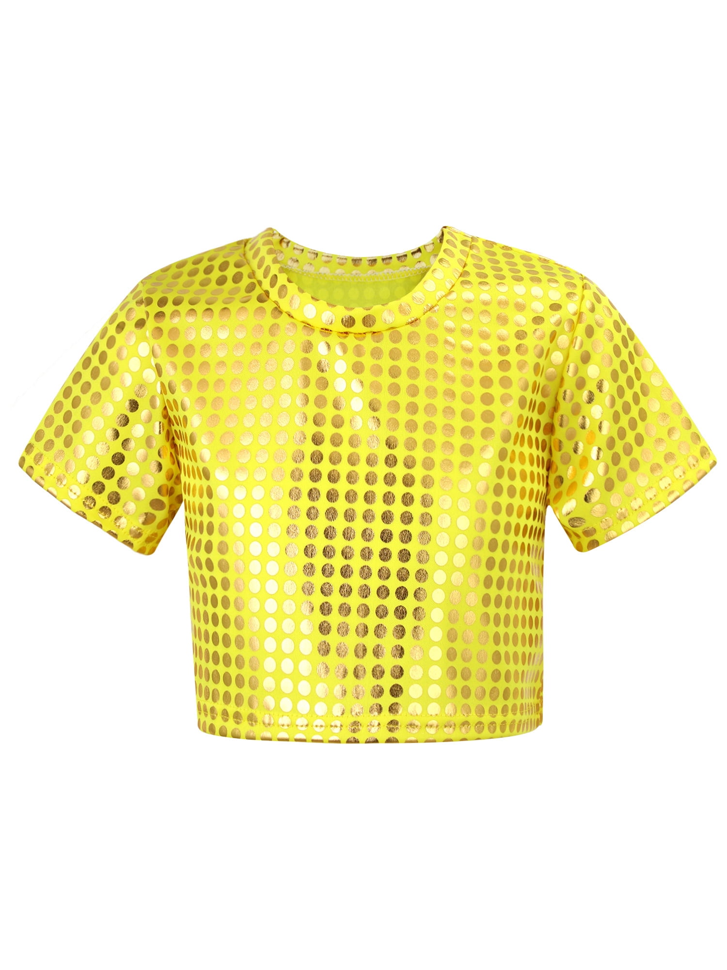 inhzoy Kids Girls Sequins Short Sleeve Dance Crop Top Dancewear A Gold ...