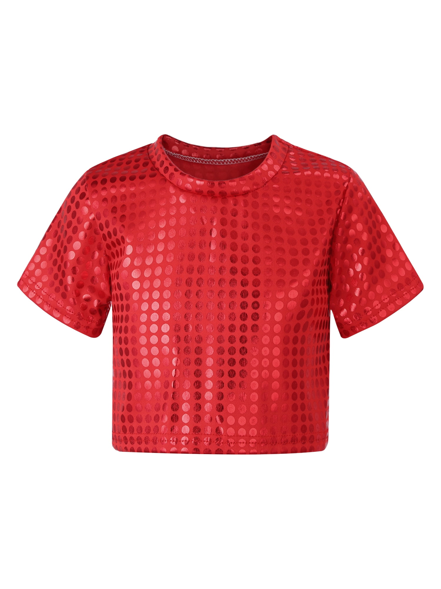 inhzoy Kids Girls Sequins Short Sleeve Dance Crop Top Dancewear Red 5-6 ...