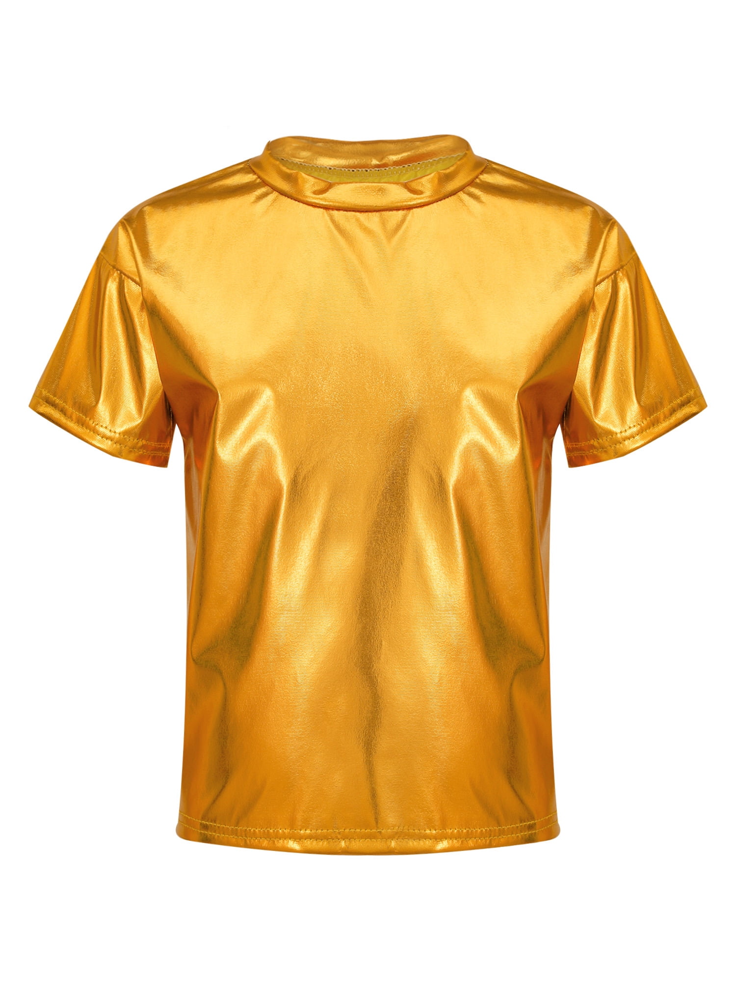 inhzoy Kids Girls Shiny Metallic Crop Tops Dancewear Short Sleeves ...