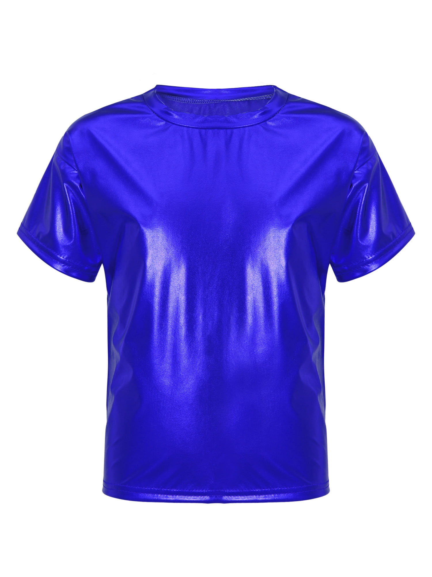 inhzoy Kids Girls Shiny Metallic Crop Tops Dancewear Short Sleeves ...