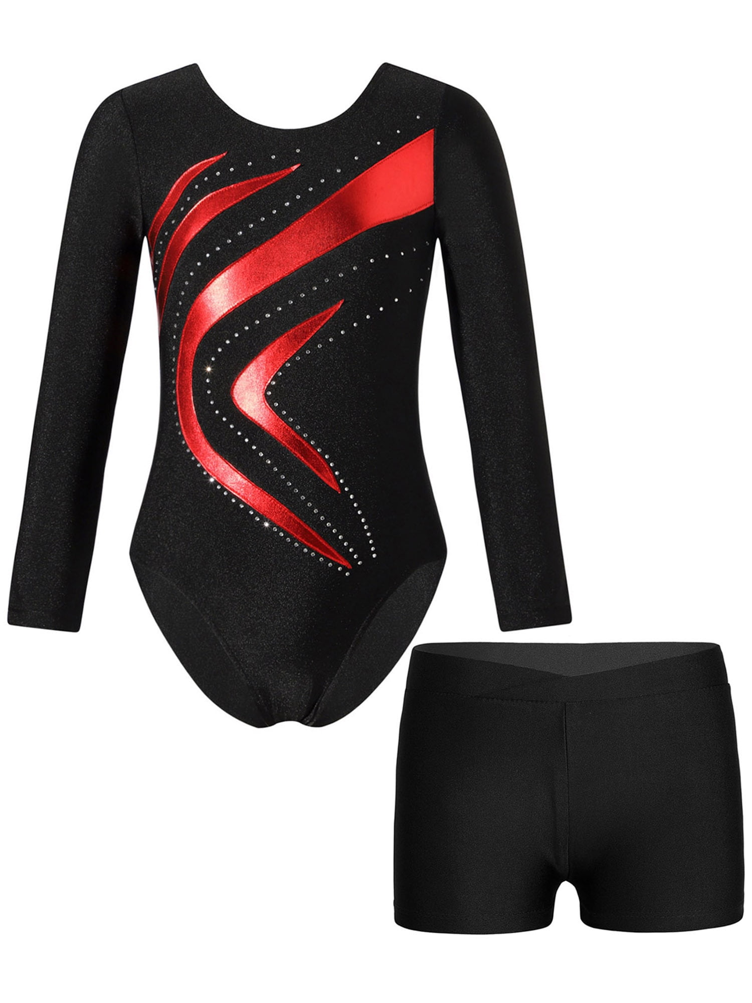 inhzoy Kids Girls Shiny Metallic Gymnastic Dance Suit Long Sleeve ...