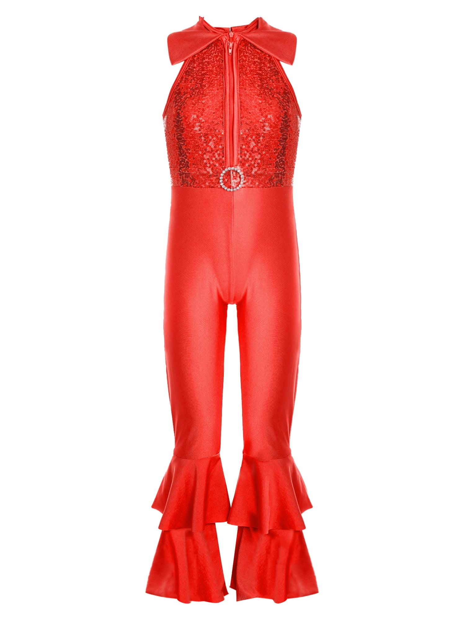 inhzoy Kids Girls Shiny Metallic Sequin Gymnastics Leotard Bell-bottom ...