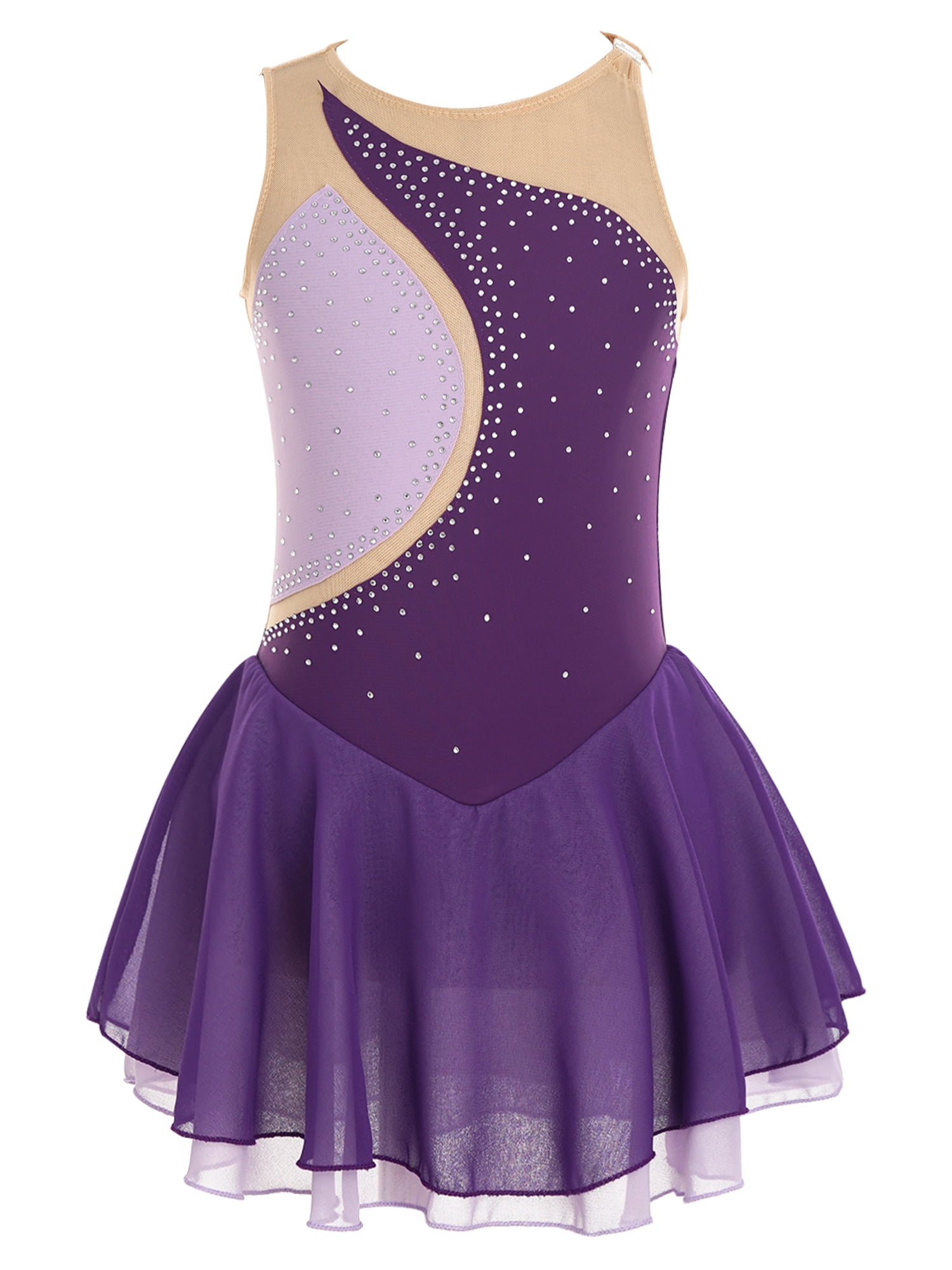 inhzoy Kids Girls Shiny Rhinestone Ballet Leotard Dress Ice Skating Dress Dancewear Purple 14 ...