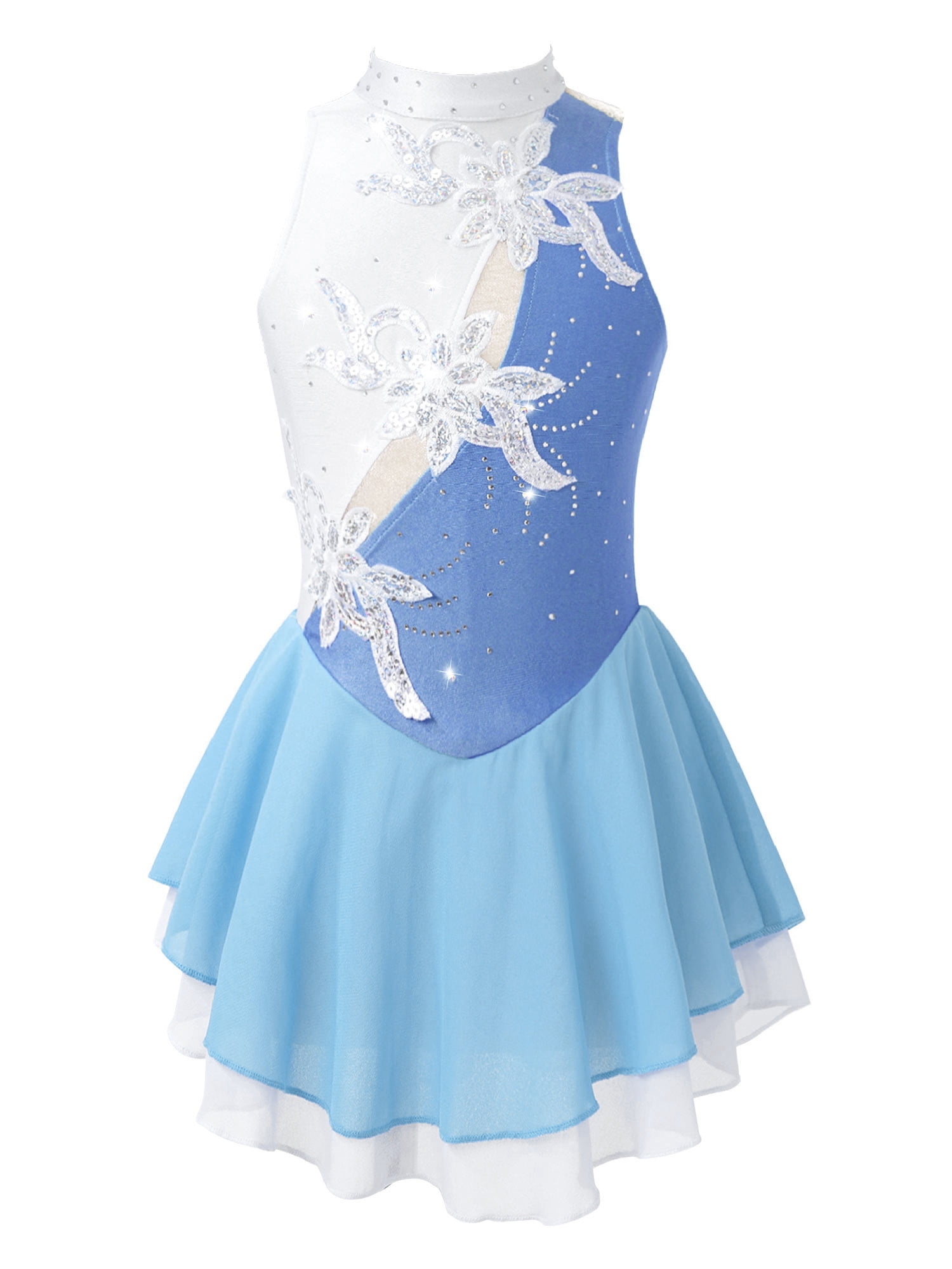 inhzoy Kids Girls Shiny Rhinestones Figure Skating Dress Sleeveless Ballet Gymnastic Dance ...