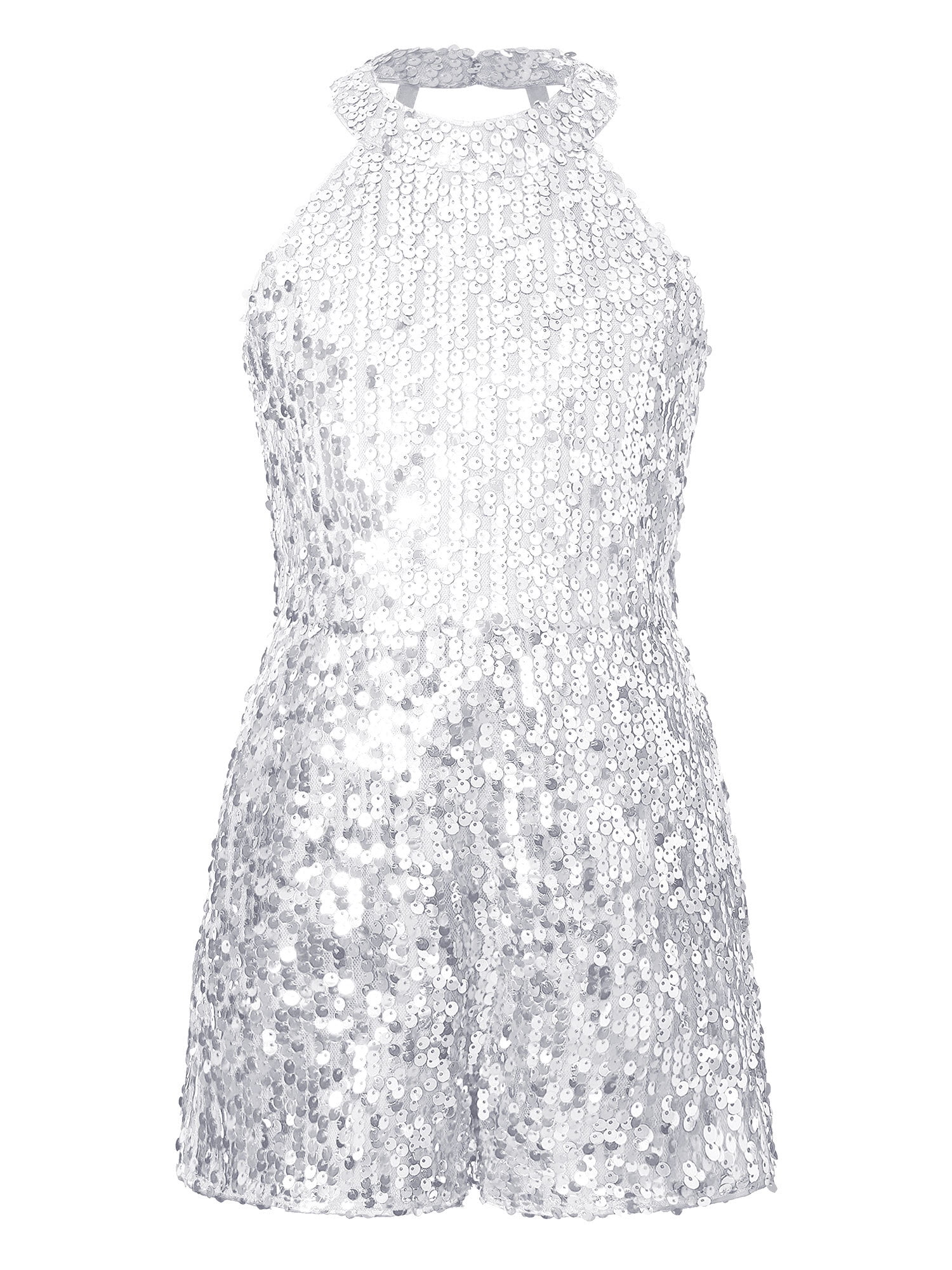 inhzoy Kids Girls Shiny Sequins Ballet Jazz Latin Dance Romper Jumpsuit Halter Neck Stage ...