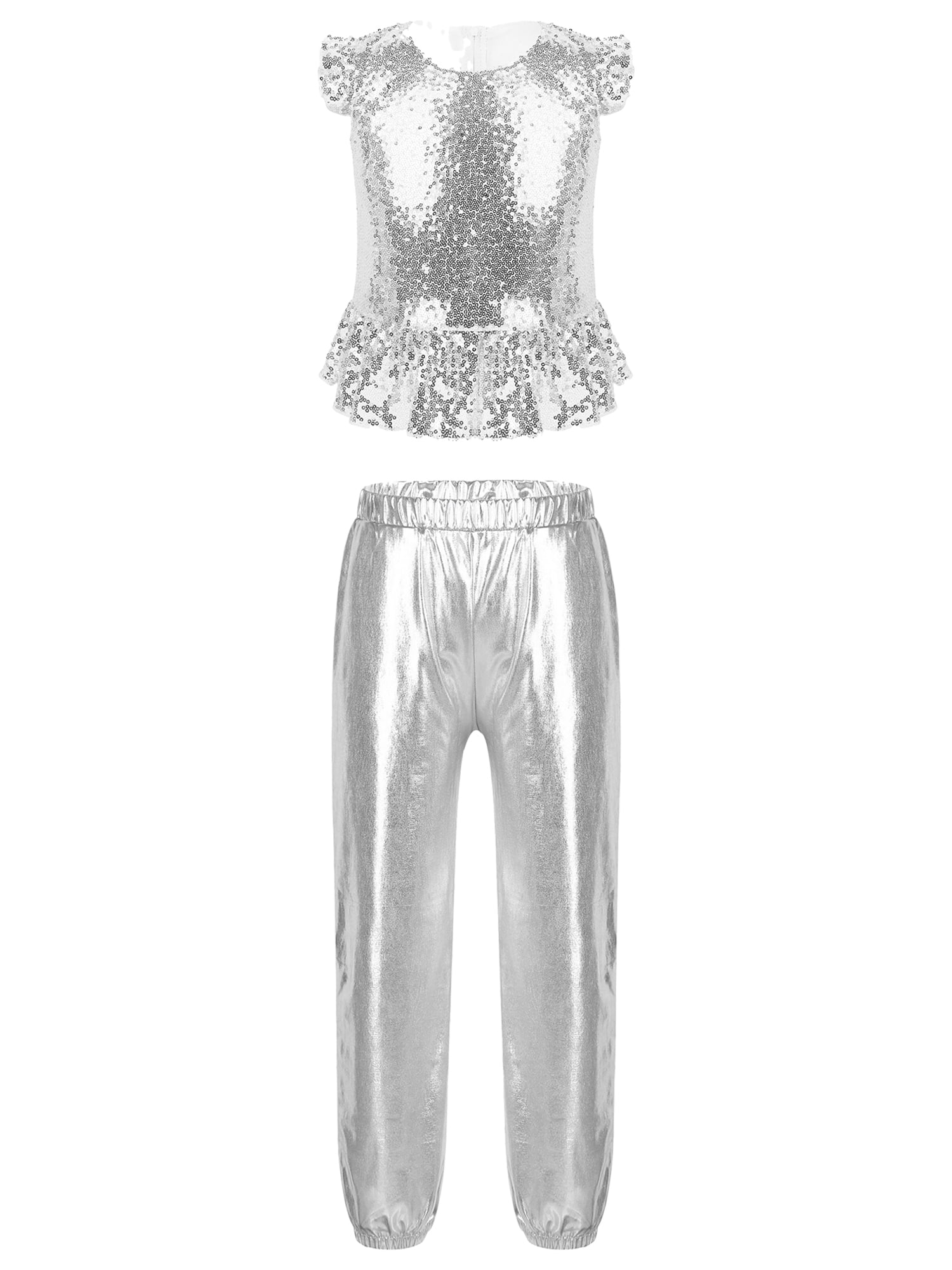 inhzoy Kids Girls Shiny Sequins Jazz Hip Hop Dance Costumes Set Stage ...