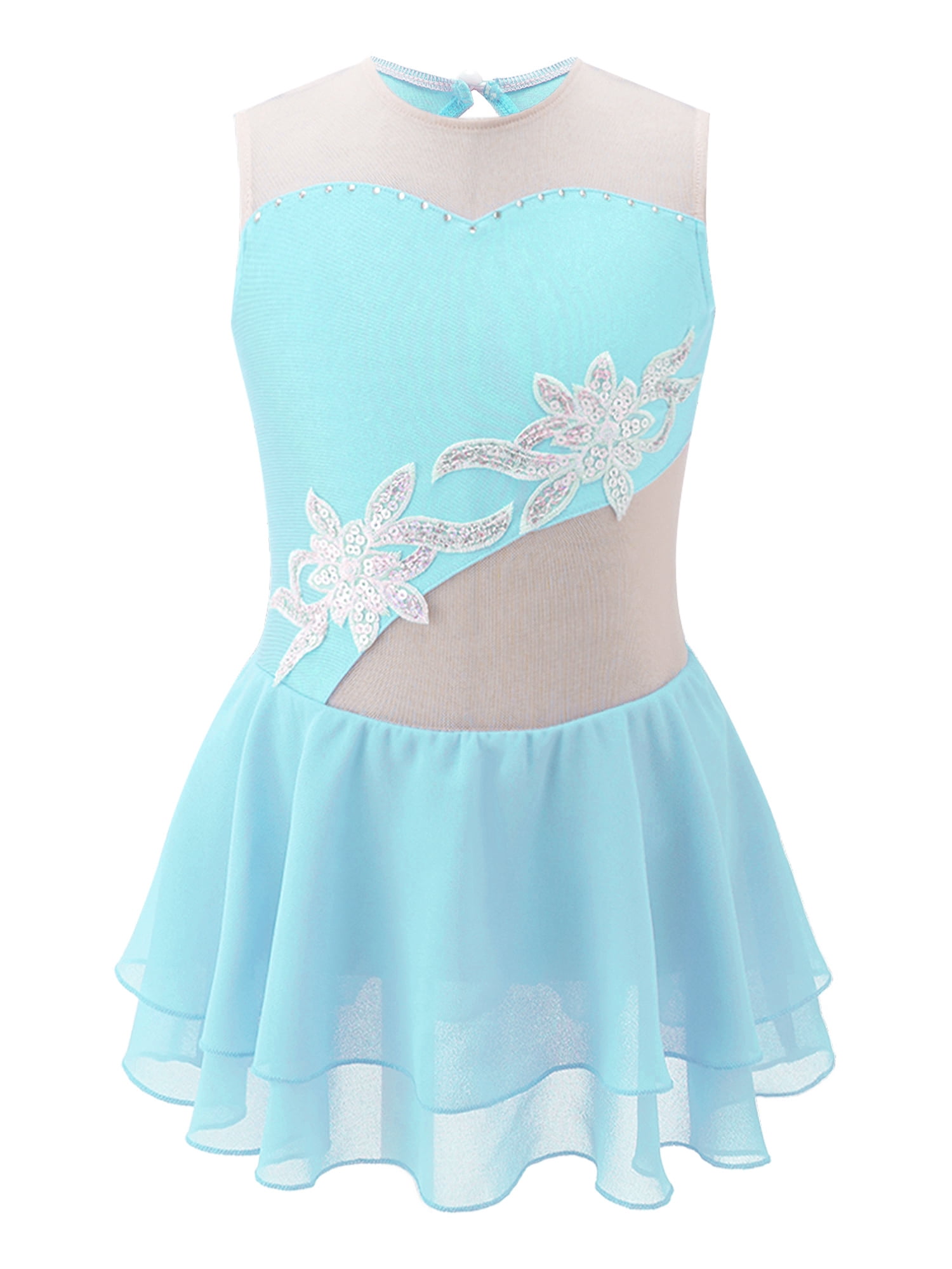 inhzoy Kids Girls Sleeveless Mesh Spliced Ice Figure Roller Skating ...