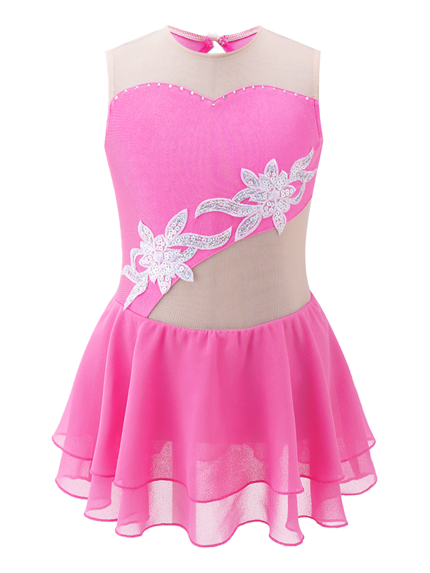 inhzoy Kids Girls Sleeveless Mesh Spliced Ice Figure Roller Skating ...
