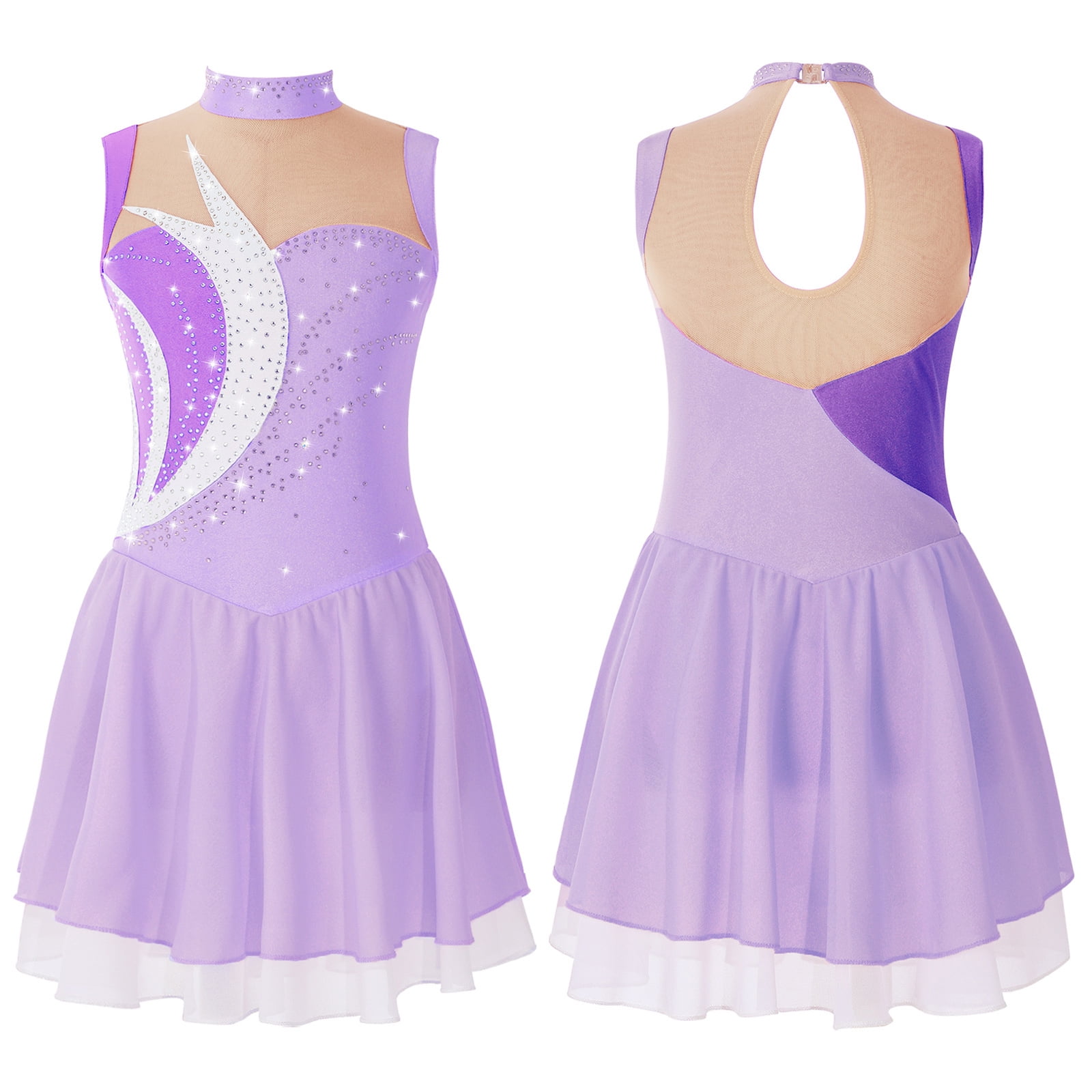 inhzoy Kids Girls Sleeveless Rhinestones Figure Rolloar Ice Skating Dance Costume Balle ...