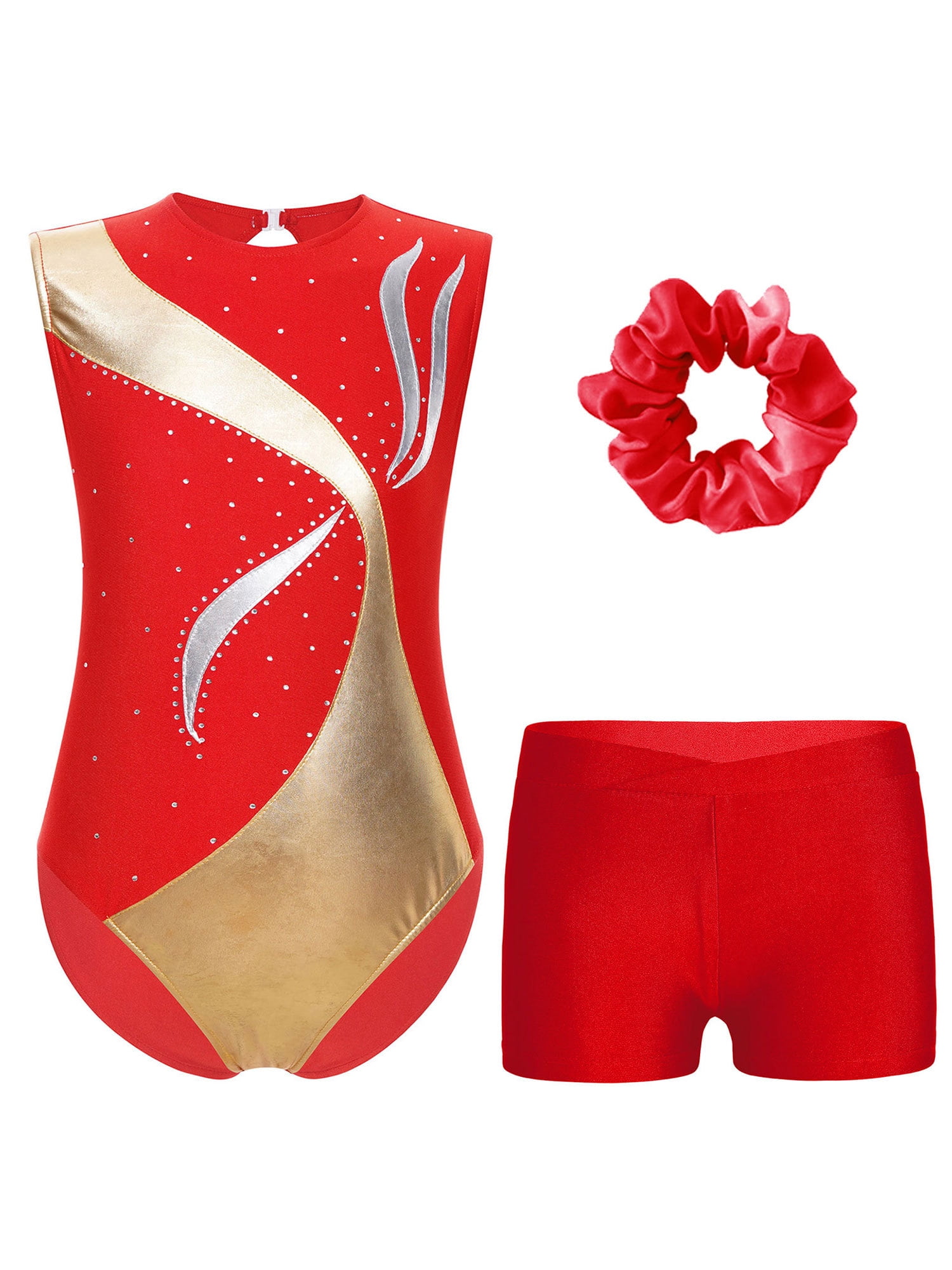 inhzoy Kids Girls Sleeveless Shiny Rhinestones Gymnastics Ballet Dance Leotard Unitard Red-A 16 ...