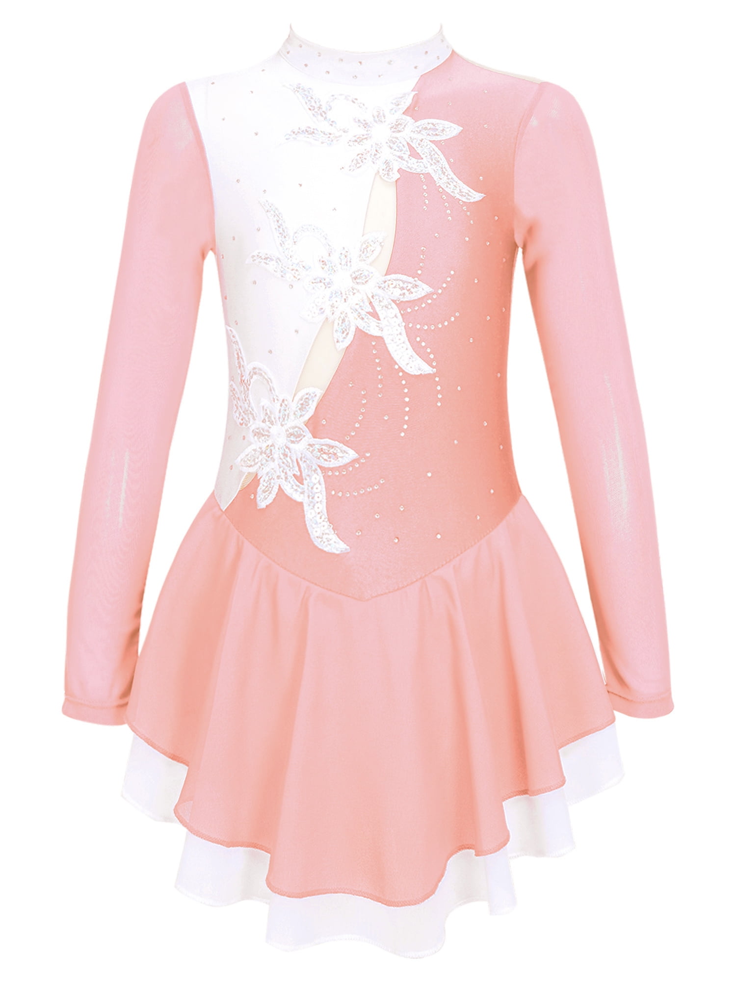 inhzoy Kids Girls Sparkly Figure Ice Roller Skating Dress Pearl Pink 8 ...