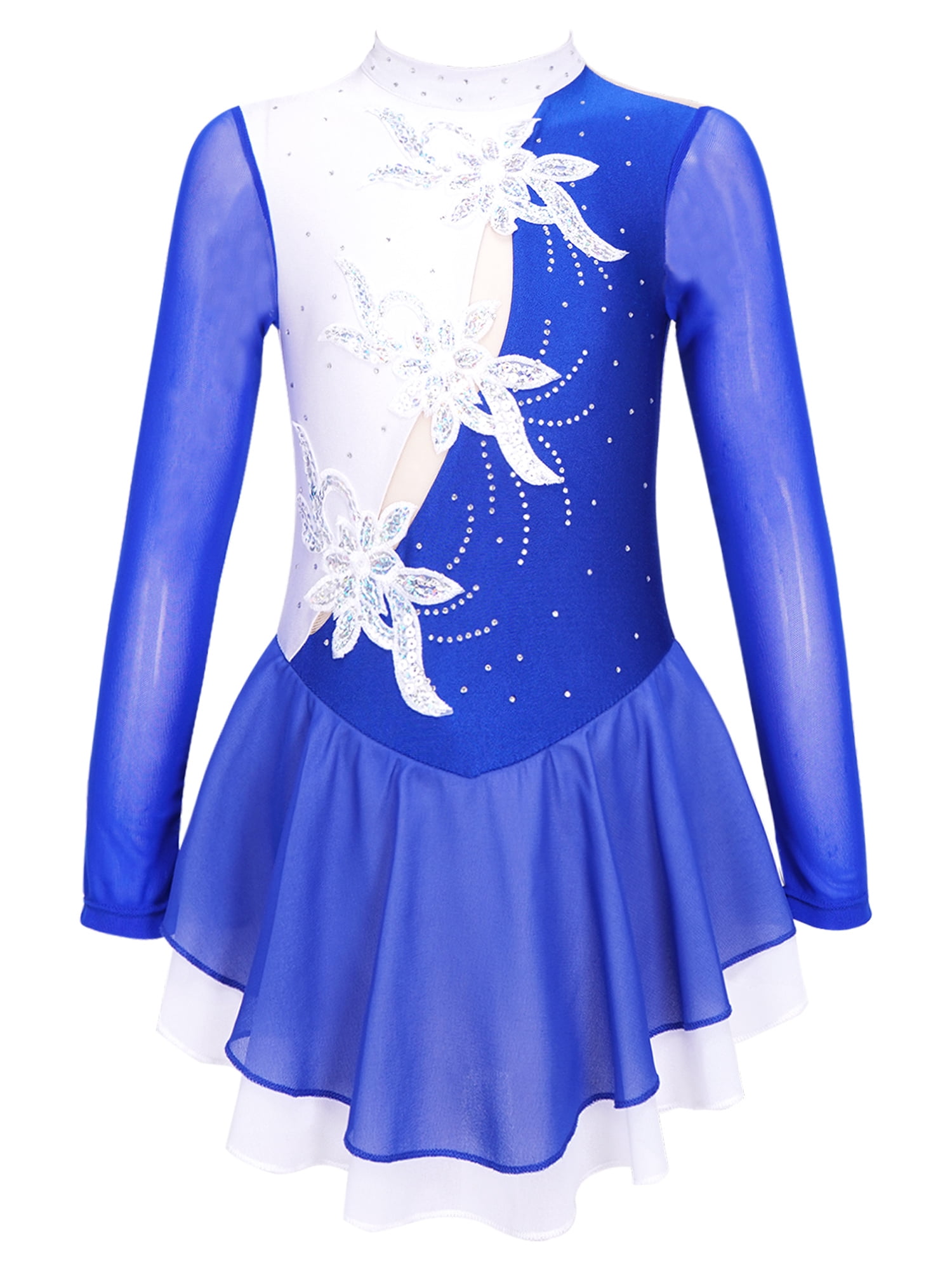 inhzoy Kids Girls Sparkly Figure Ice Roller Skating Dress Royal Blue 16 ...