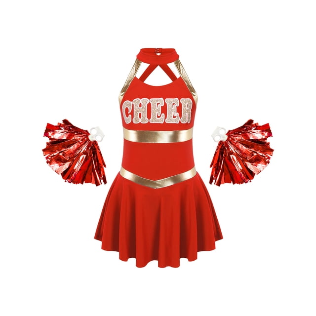 inhzoy Kids Girls Teens Cheerleading Uniforms Cheer Dance Dress with ...