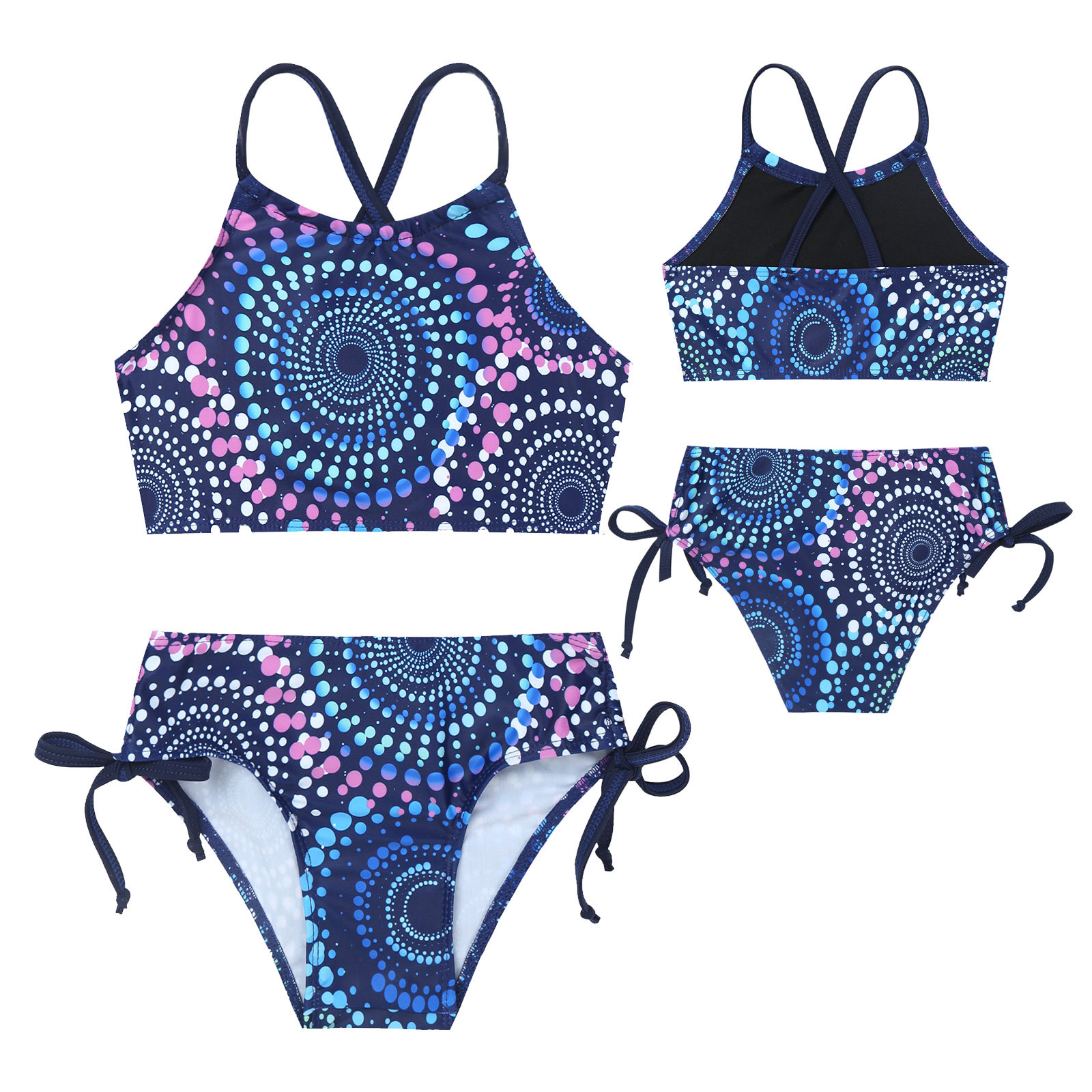 inhzoy Kids Girls Tie Dye Printed Tankini Set Criss Cross Back Crop Top ...