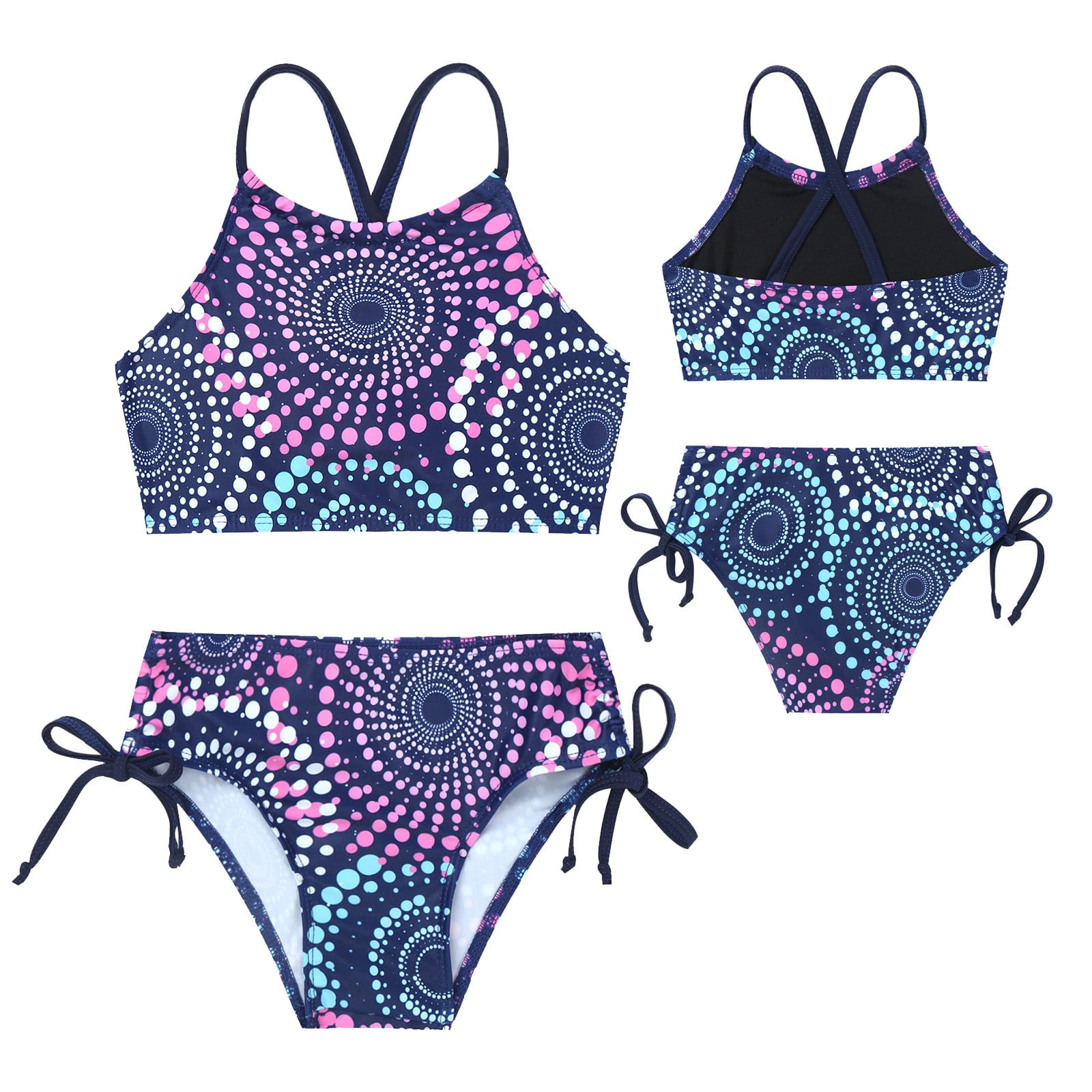inhzoy Kids Girls Tie Dye Printed Tankini Set Criss Cross Back Crop Top ...