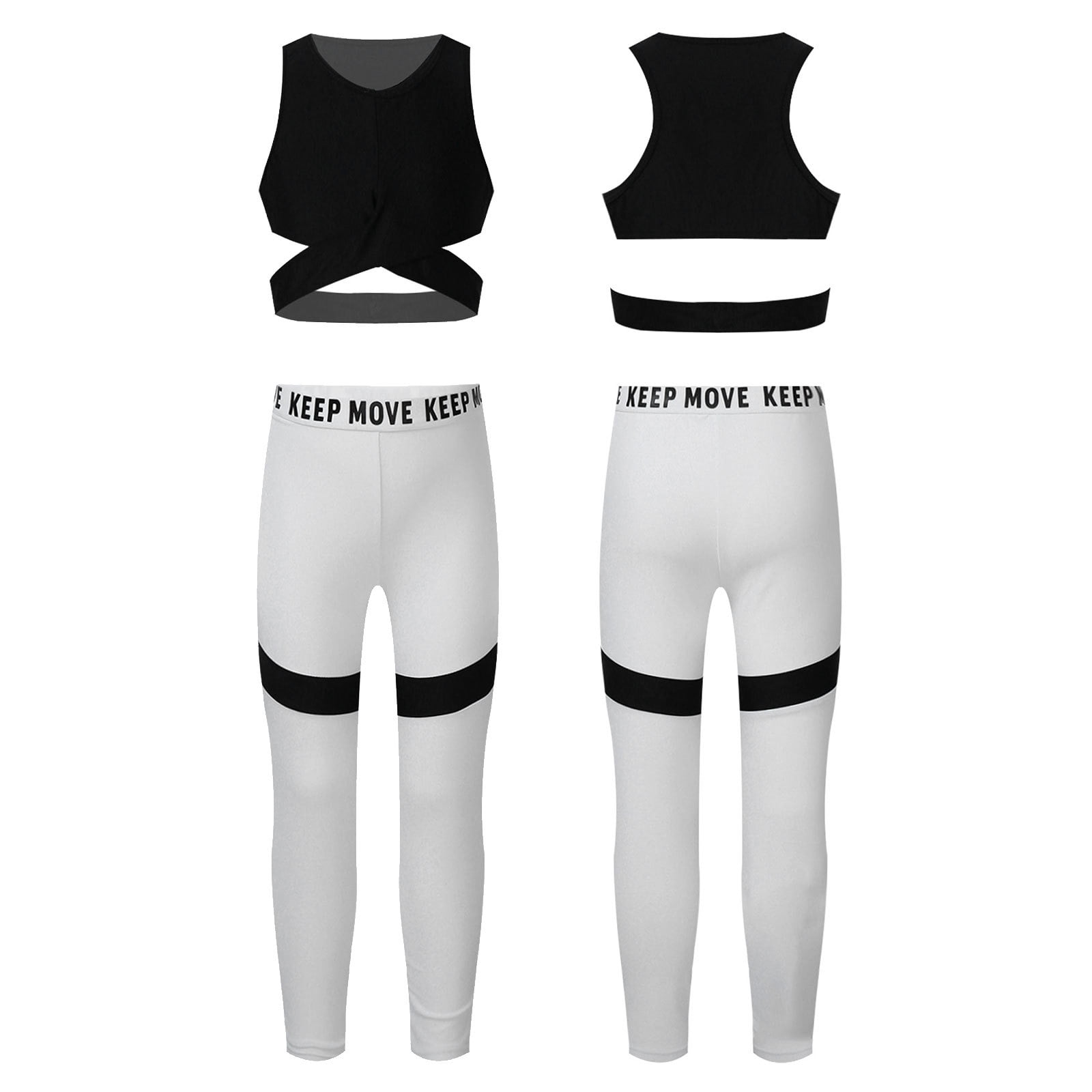 inhzoy Kids Girls Tracksuit Cross Waist Crop Tops with Athletic ...