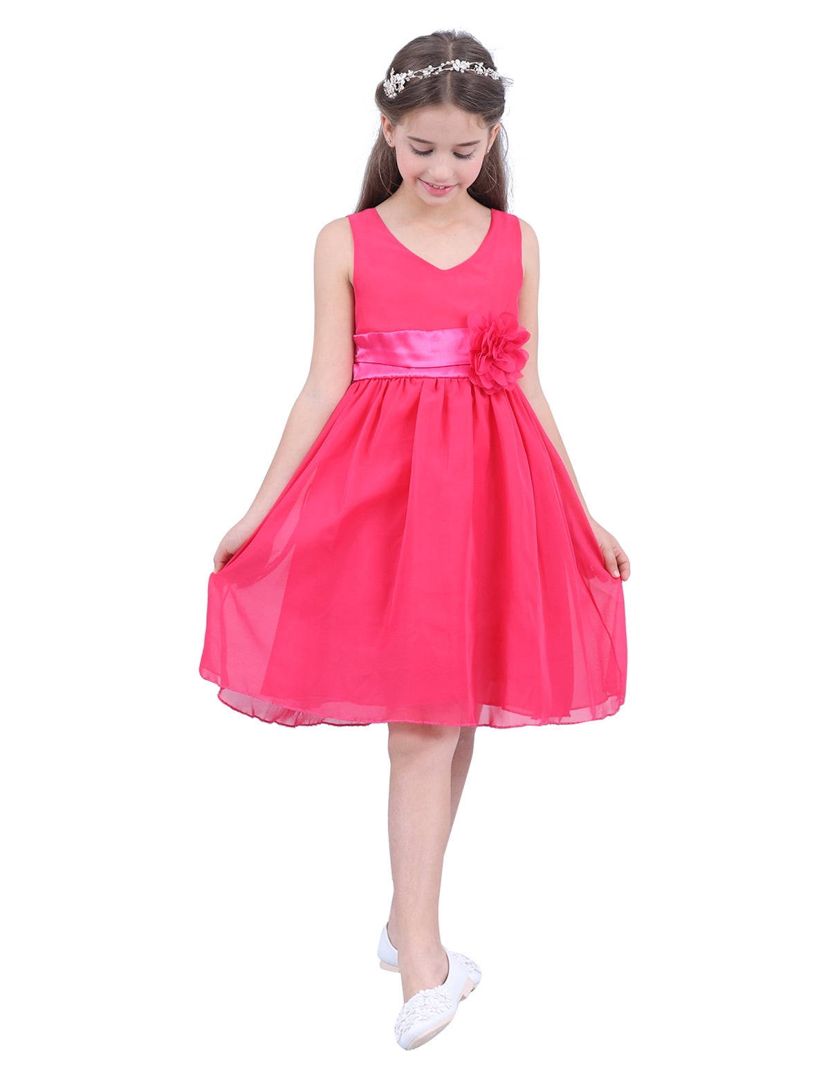 inhzoy Kids Girls V-Neck Chiffon Wedding Bridesmaid Pageant Birthday ...