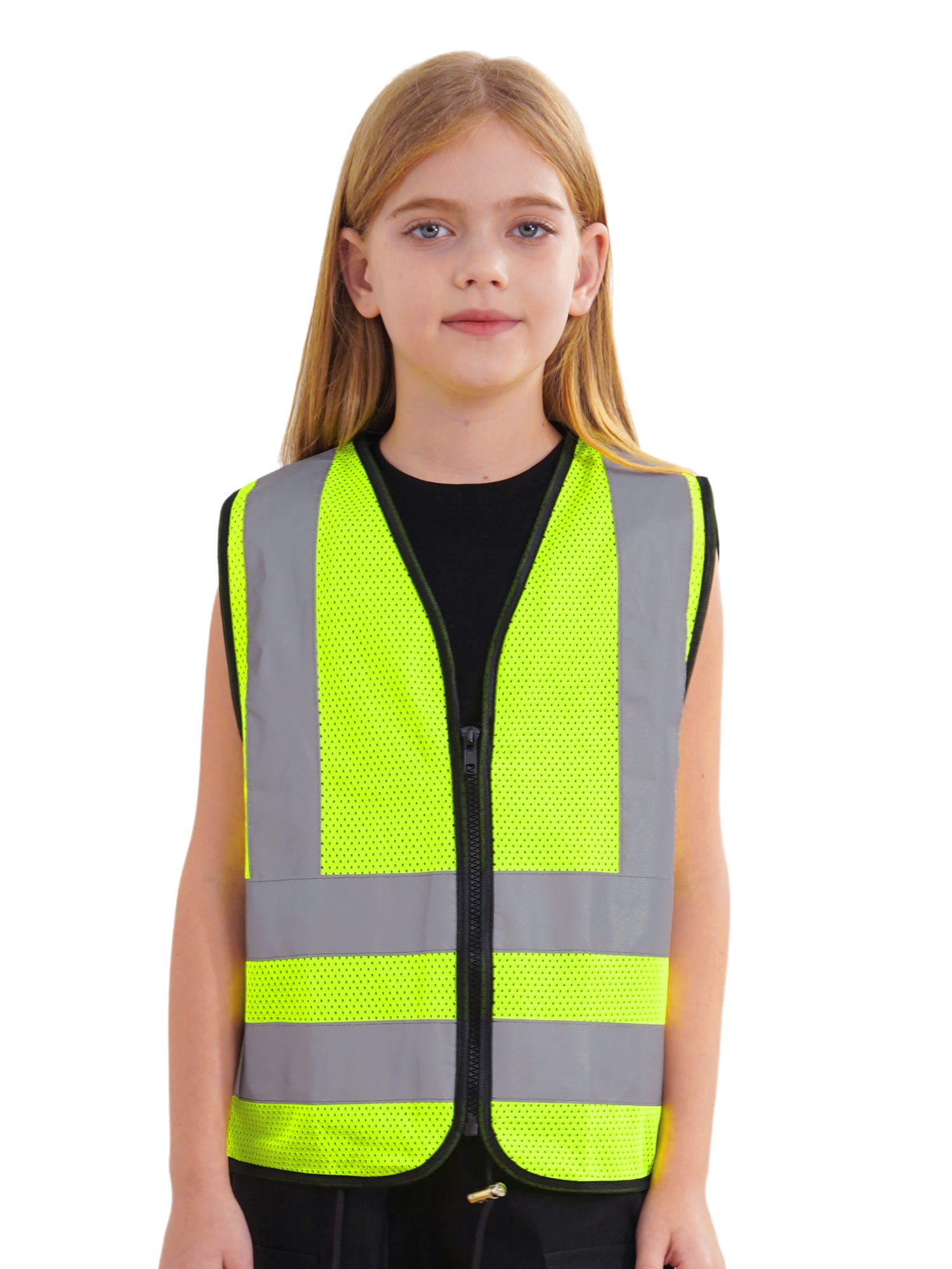 inhzoy Kids High Visibility Safety Vest Zipper Reflective Strips ...