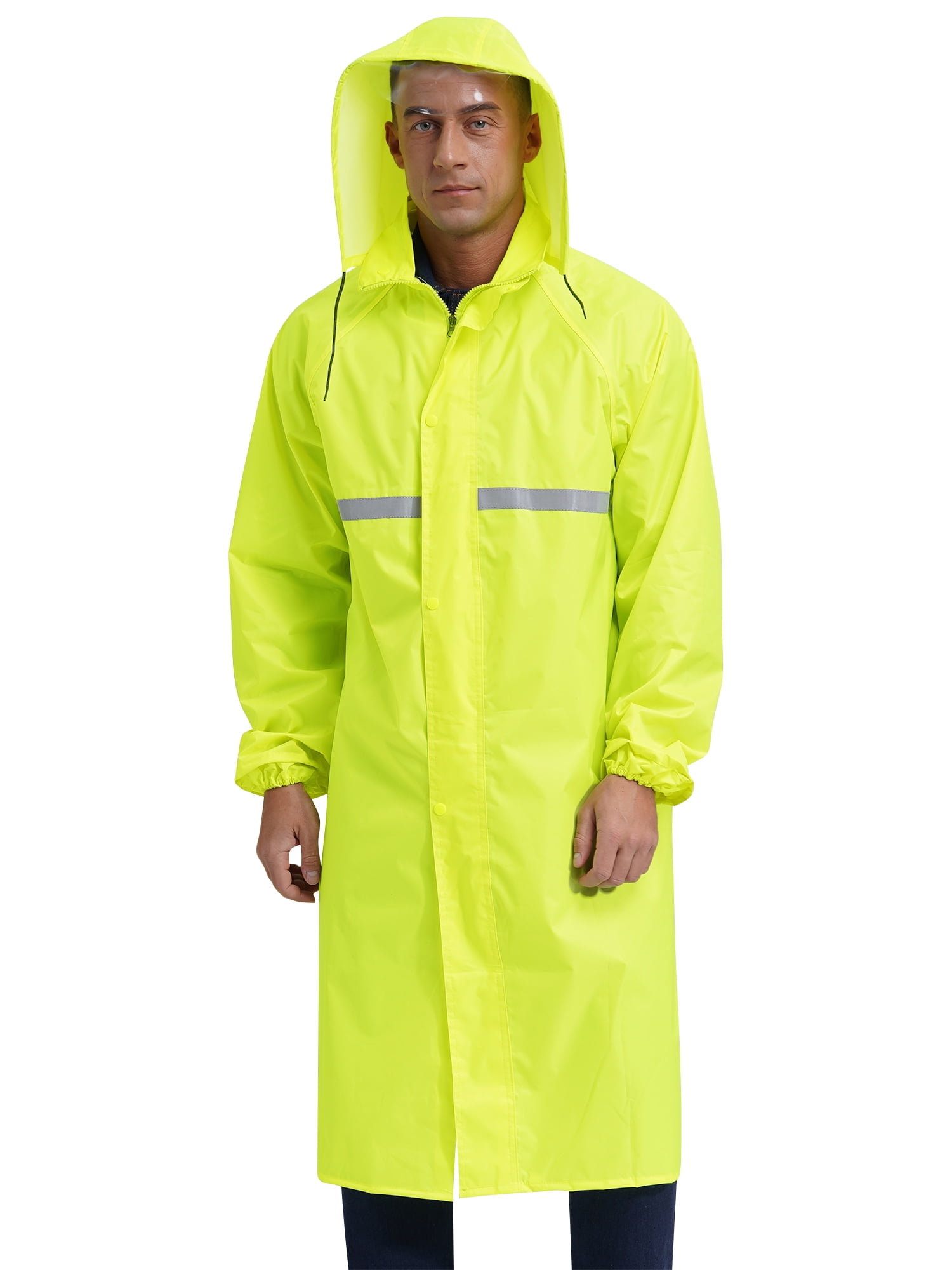 inhzoy Men's Long Hooded Raincoat Safety Waterproof Reflective Rain ...