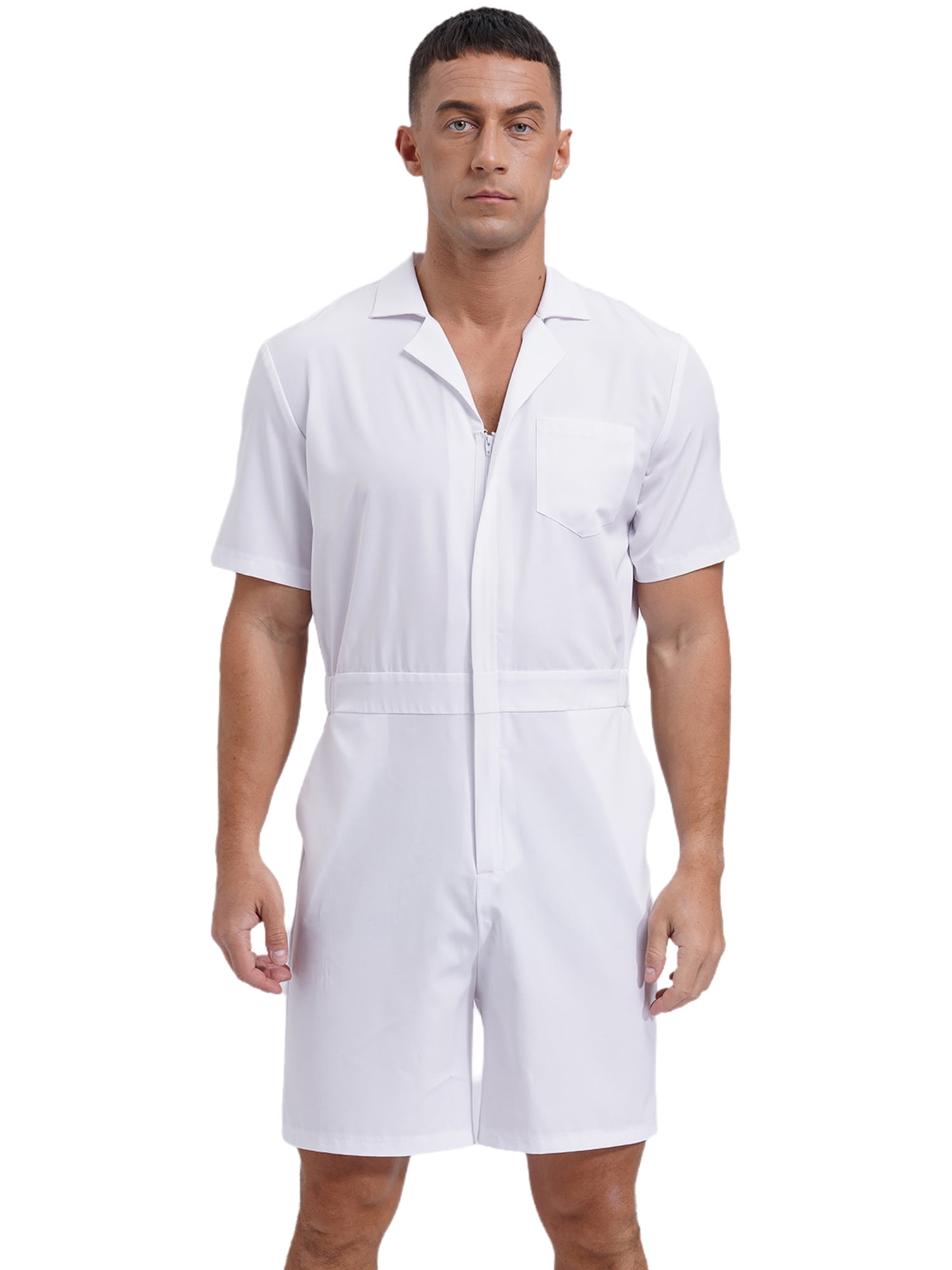 inhzoy Men's Rompers Casual Shorts Sleeve Zipper Jumpsuit One Piece ...