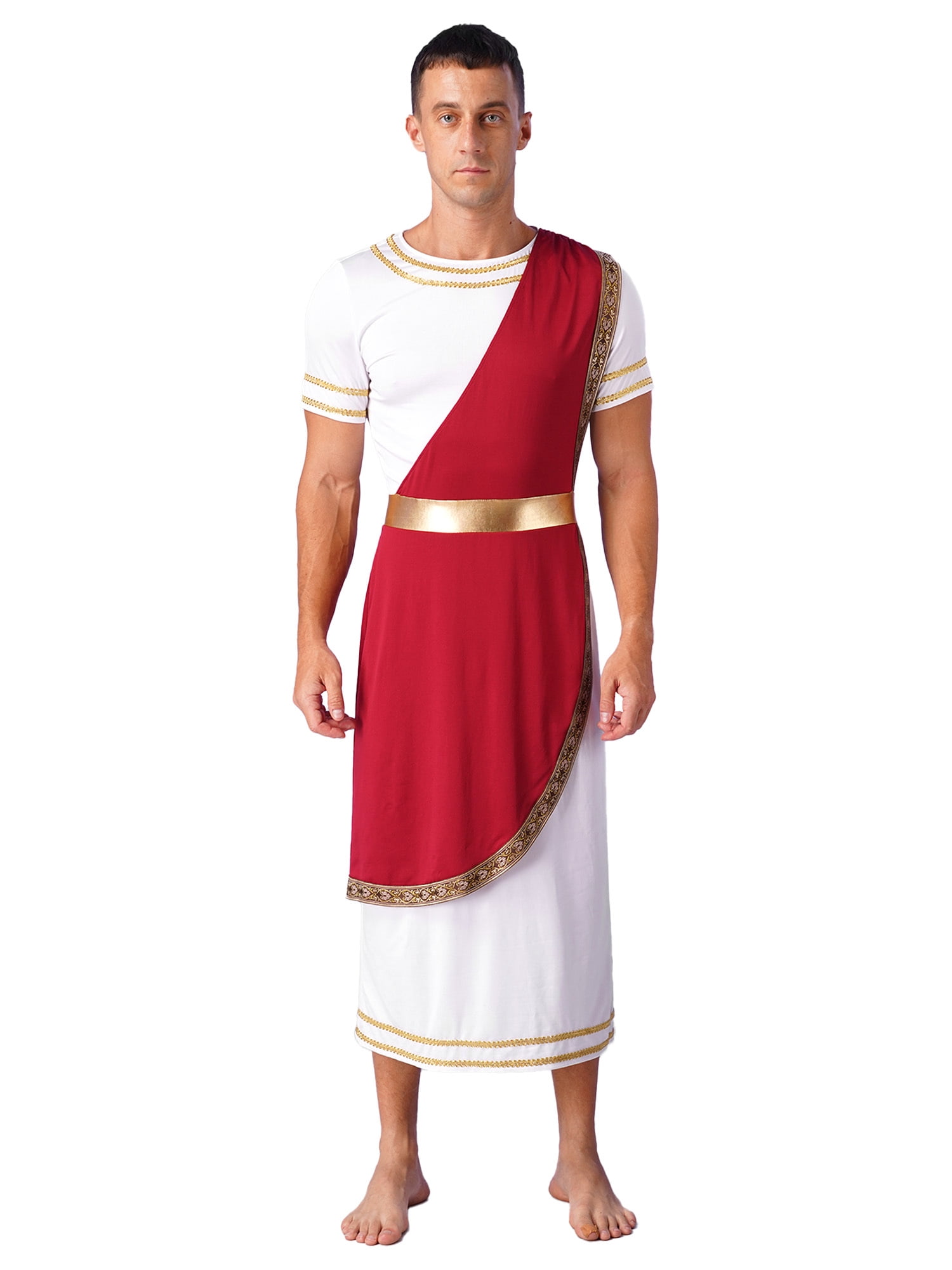 inhzoy Mens Ancient Greek Roman Caesar Toga Robe Dress-Up Burgundy S ...