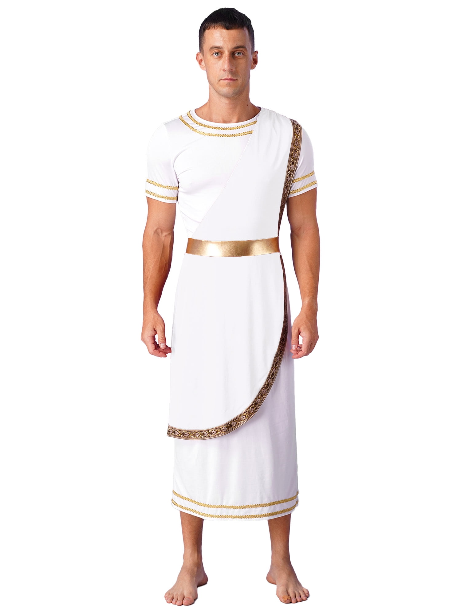inhzoy Mens Ancient Greek Roman Caesar Toga Robe Dress-Up White L ...